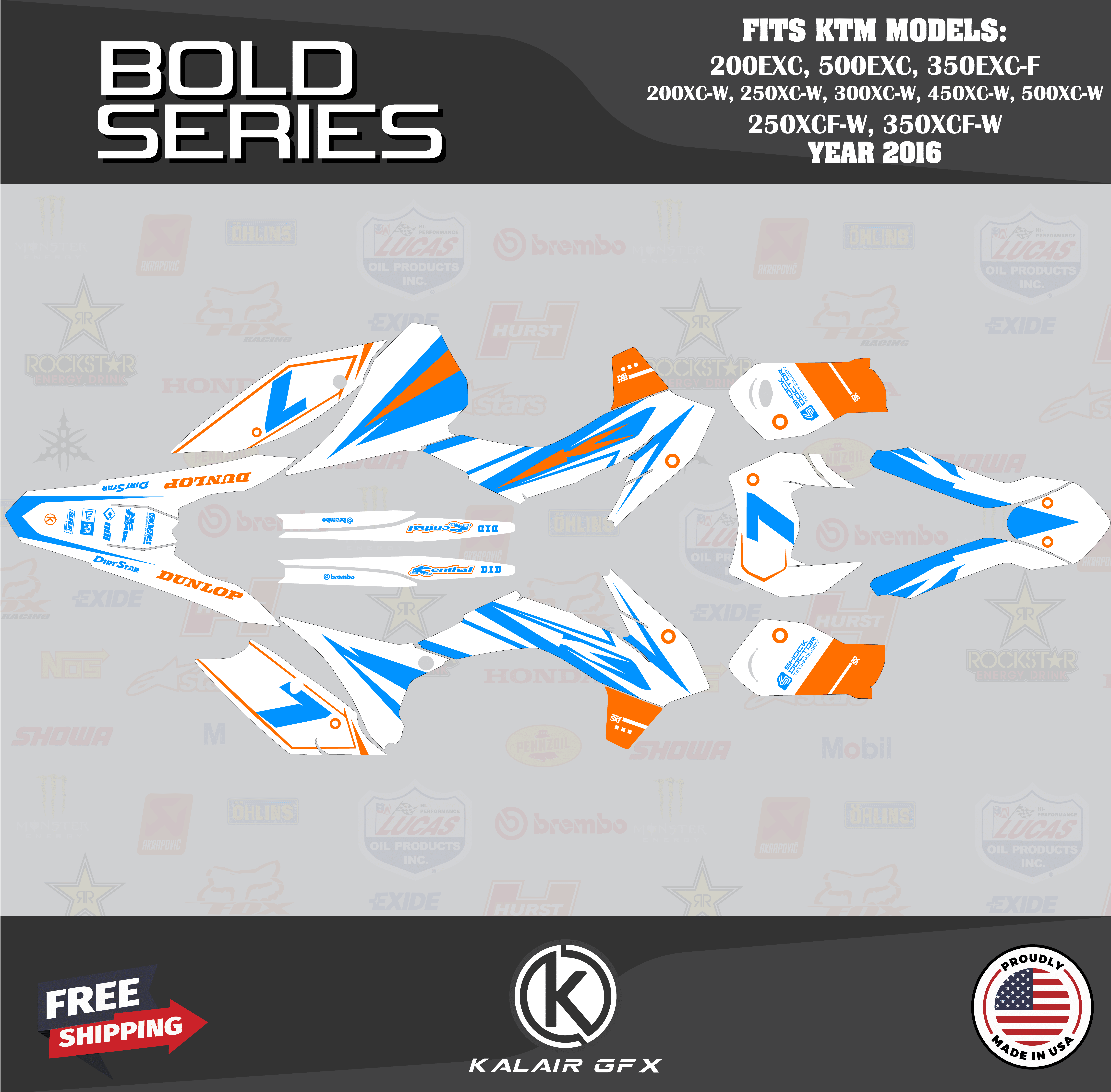 Kalair GFX Graphics Kit for KTM 200EXC,500EXC and 350EXC-F (2016) Bold ...