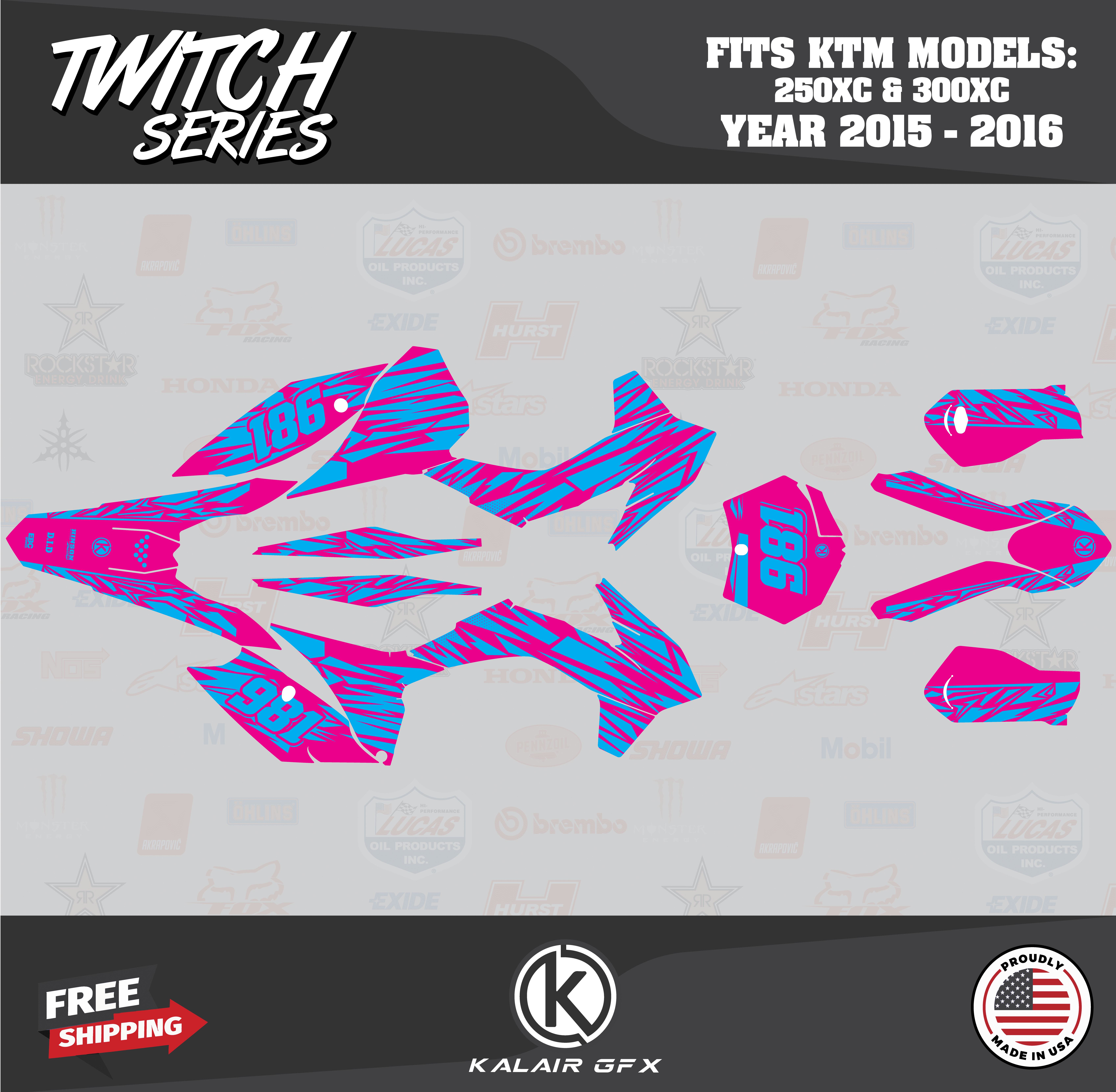 Kalair GFX Graphics Kit for KTM 250XC, and 300XC (2015-2016) Twitch ...