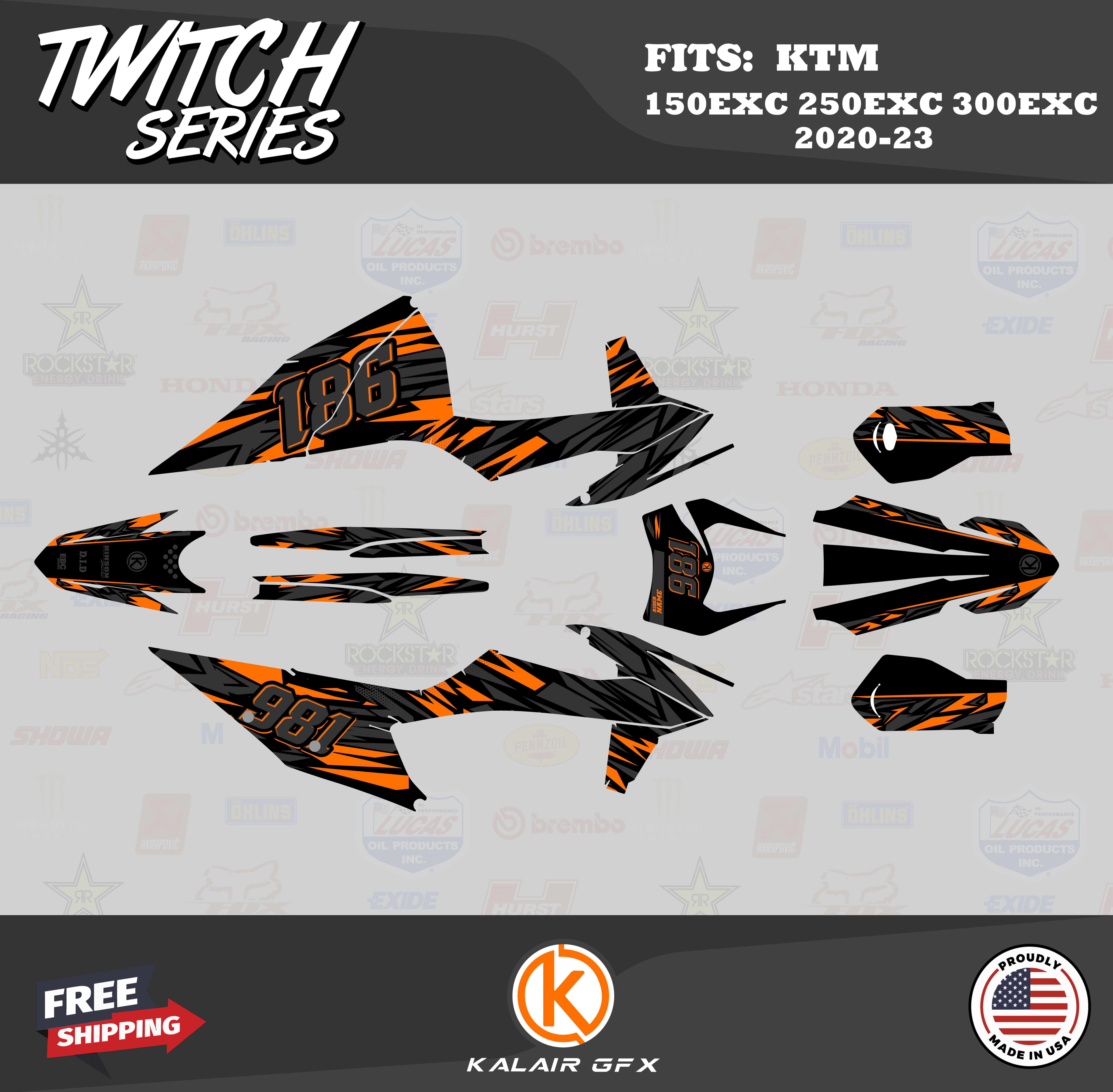 Kalair GFX Graphics Kit for KTM ENDURO 2-STROKE 150EXC,250EXC and ...