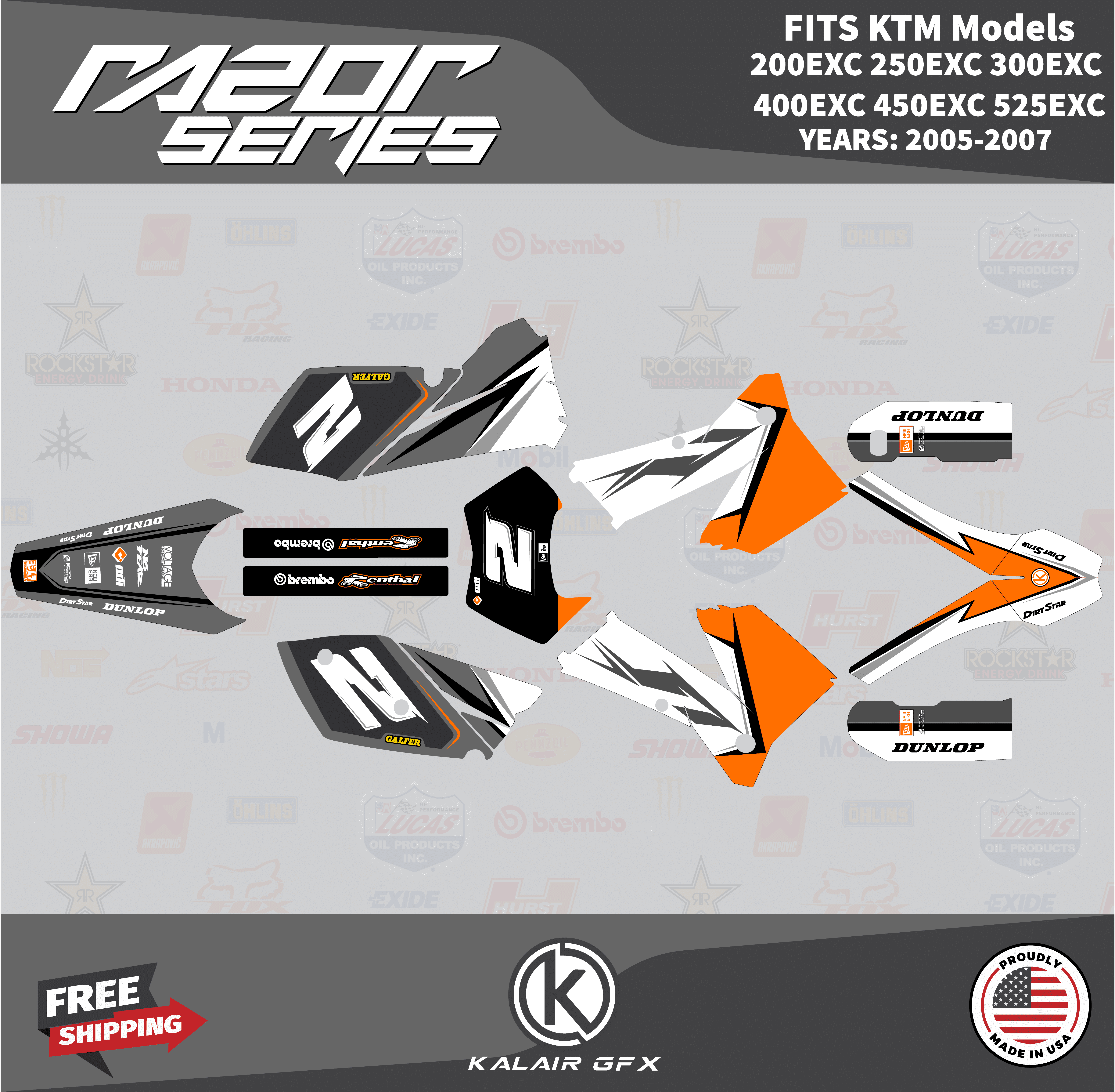 Kalair GFX Graphics Kit for KTM ENDURO 200EXC, 250EXC, 300EXC, 400EXC ...