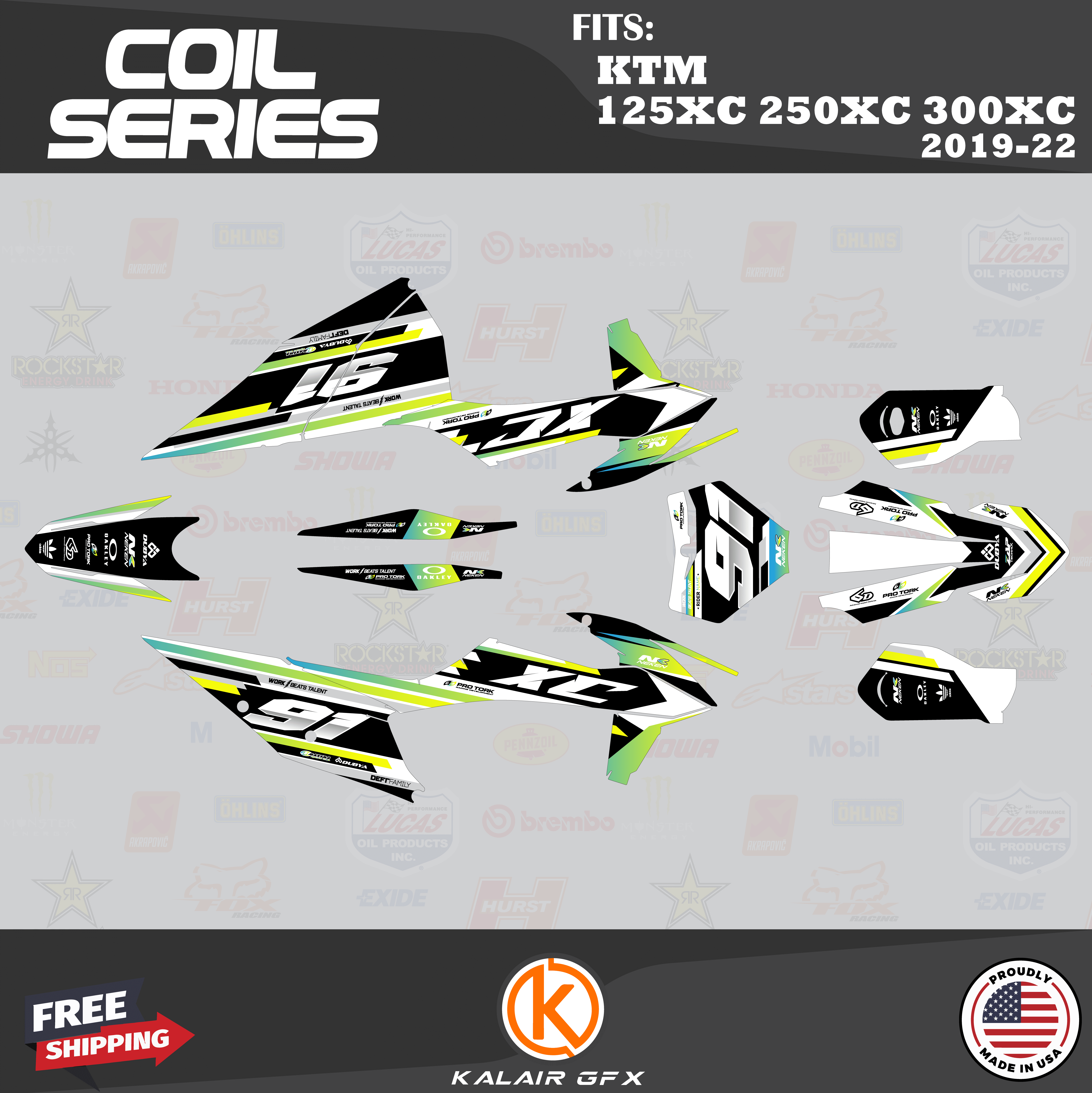 Kalair GFX Graphics Kit for KTM Enduro 2-Stroke 125 XC, 250 XC and 300 ...