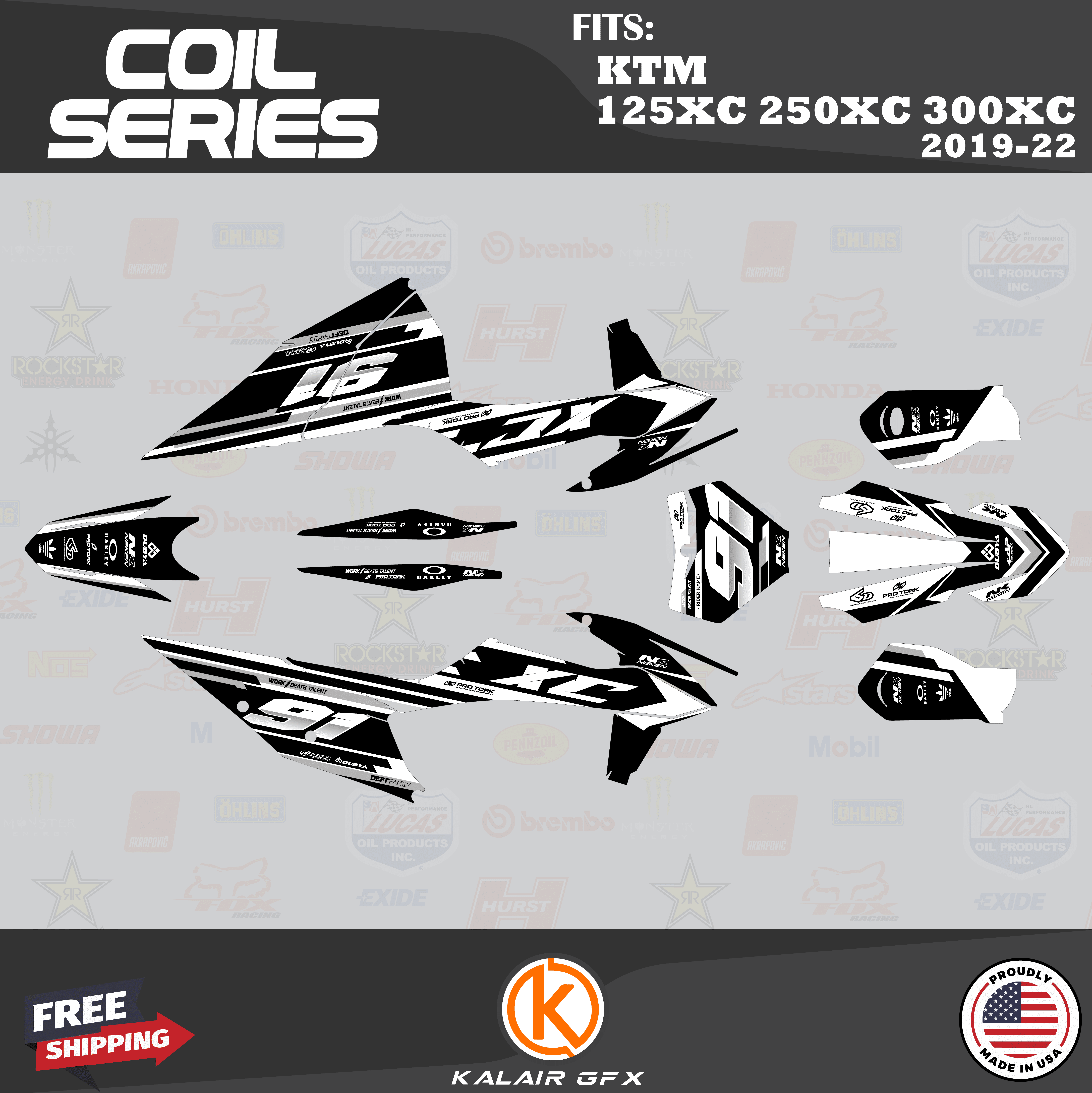 Kalair GFX Graphics Kit for KTM Enduro 2-Stroke 125 XC, 250 XC and 300 ...