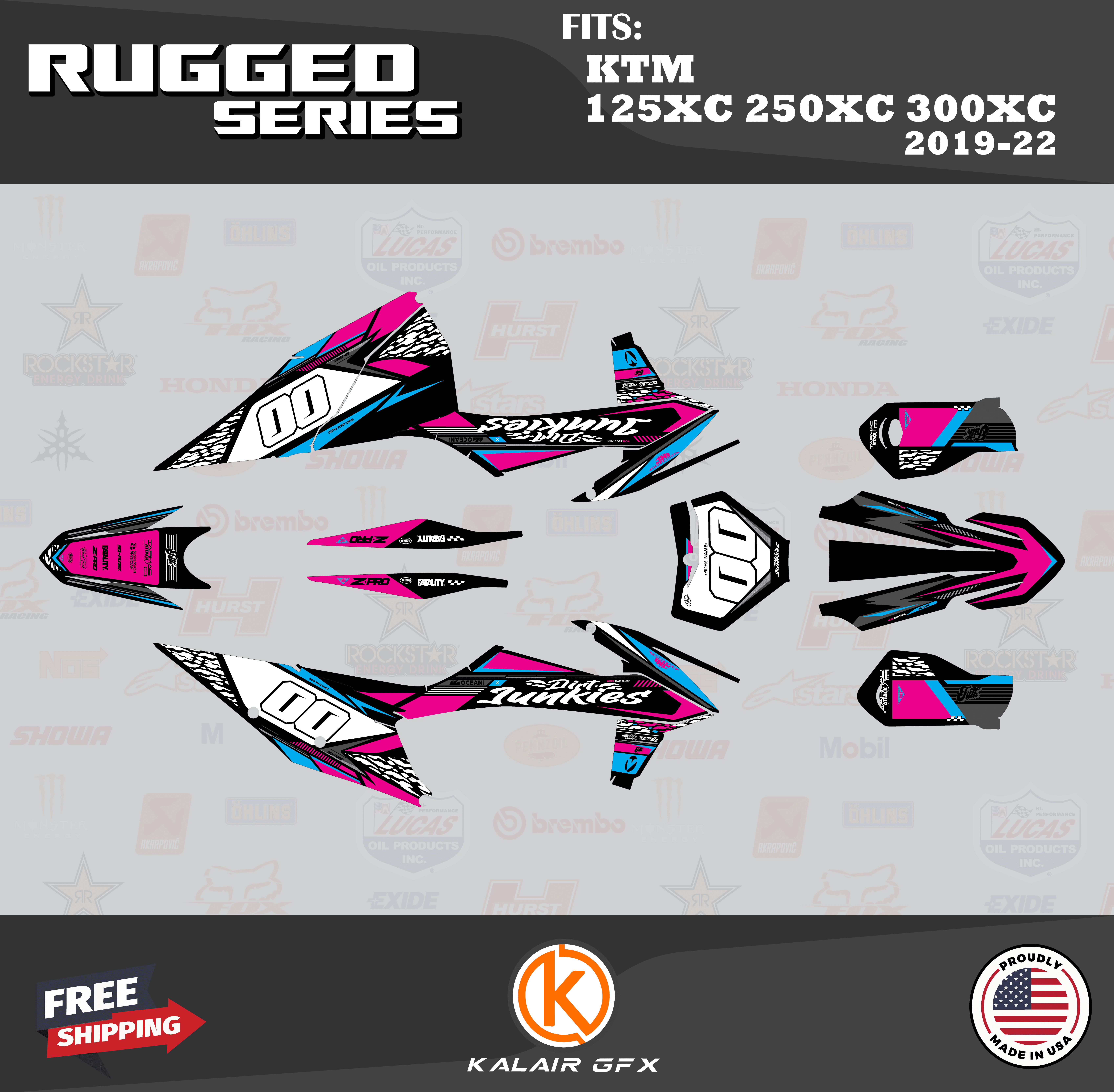Kalair GFX Graphics Kit for KTM Enduro 2-Stroke 125 XC, 250 XC and 300 ...