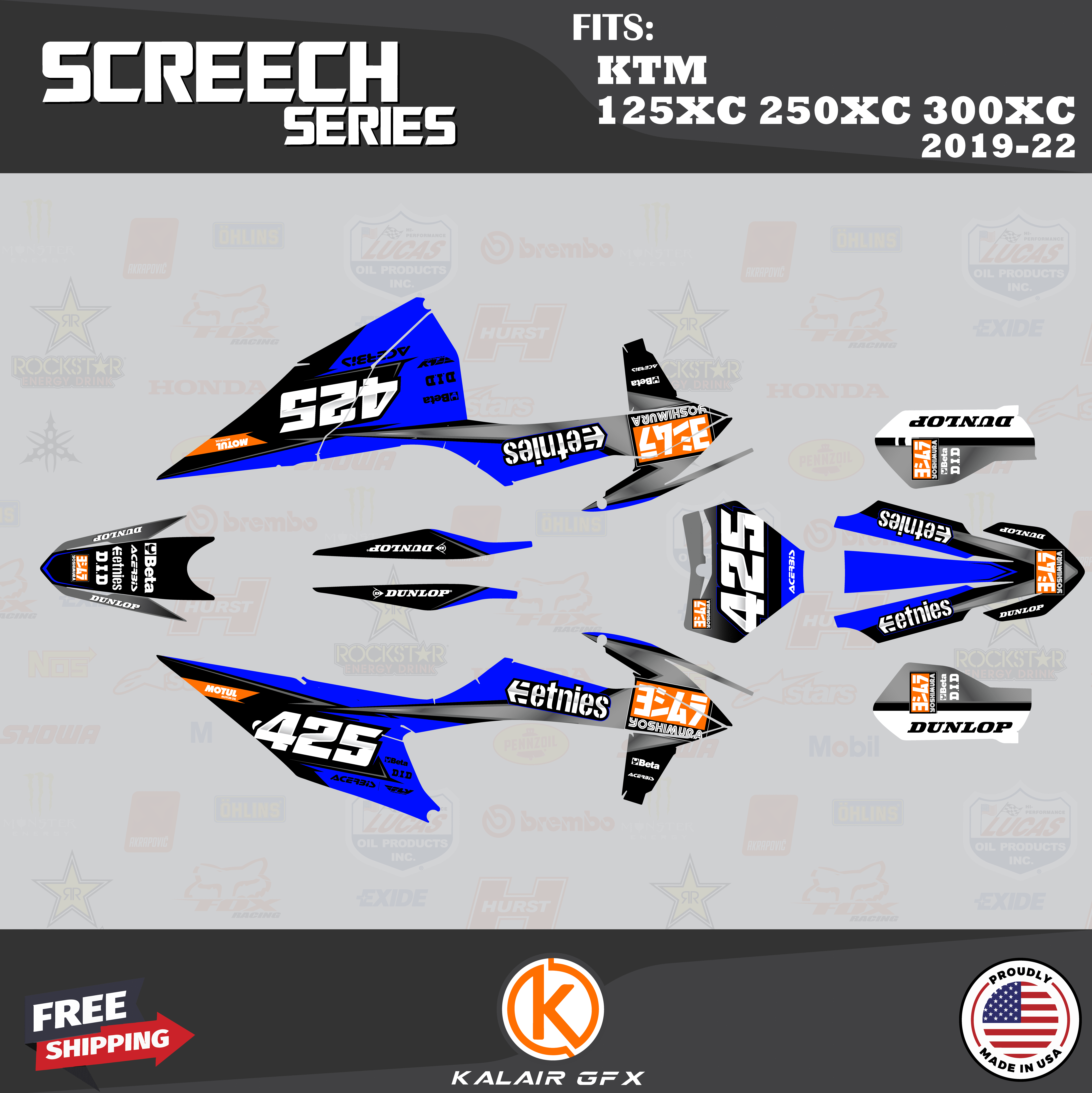 Kalair GFX Graphics Kit for KTM Enduro 2-Stroke 125 XC, 250 XC and 300 ...