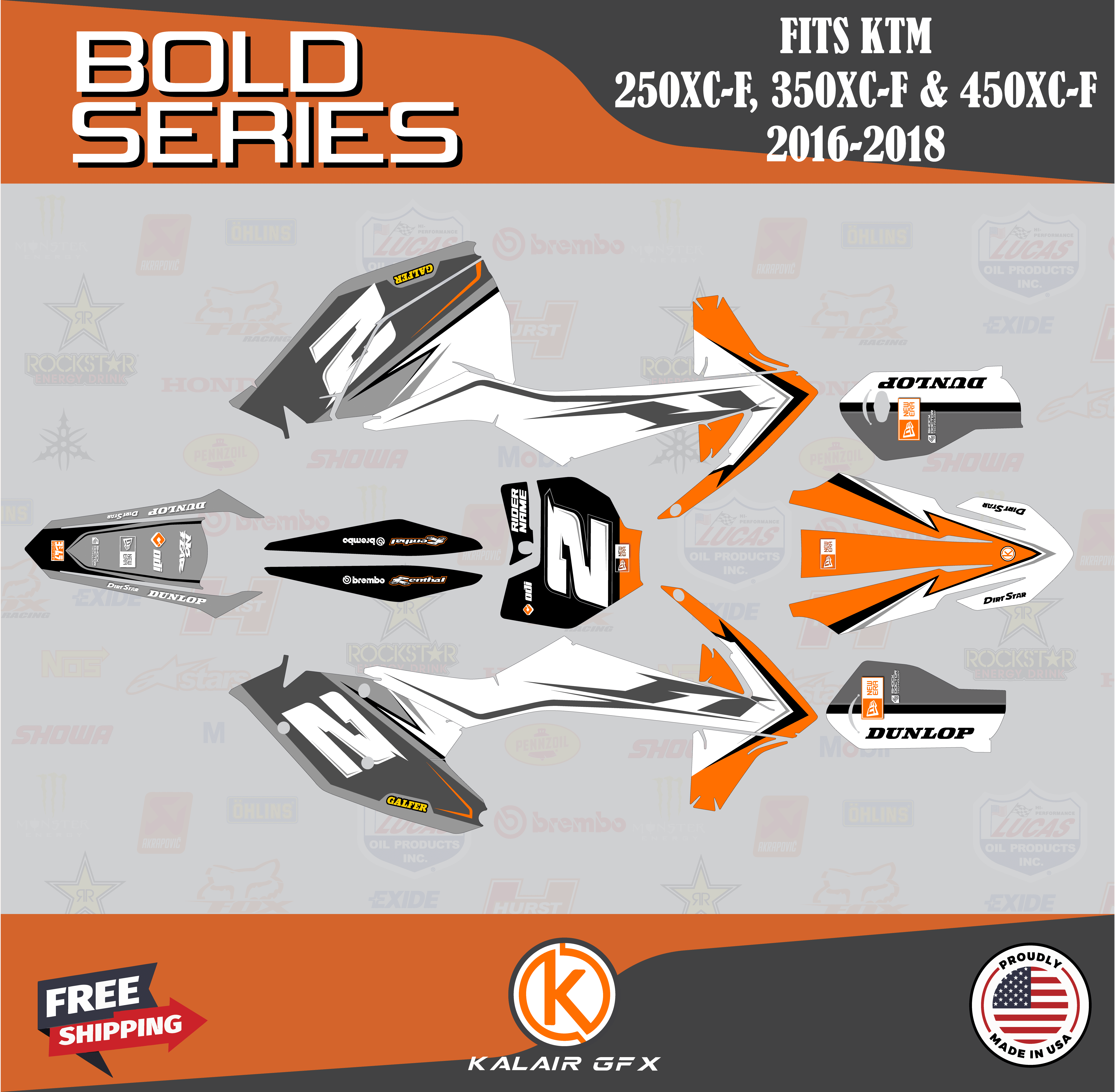 Kalair GFX Graphics Kit for KTM Enduro 4-stroke 250XC-F, 350XC-F and ...