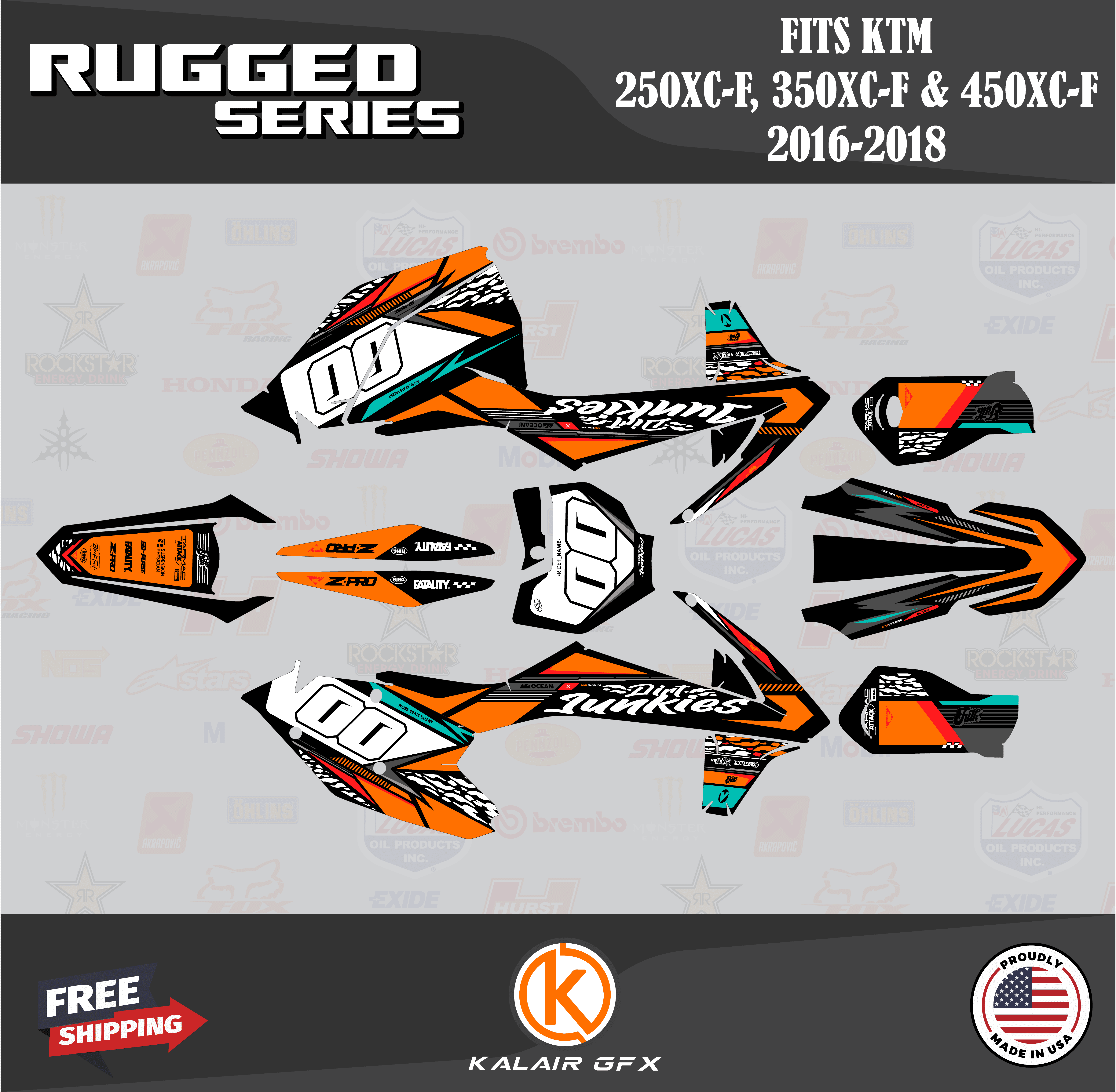 Kalair GFX Graphics Kit for KTM Enduro 4-stroke 250XC-F, 350XC-F and ...