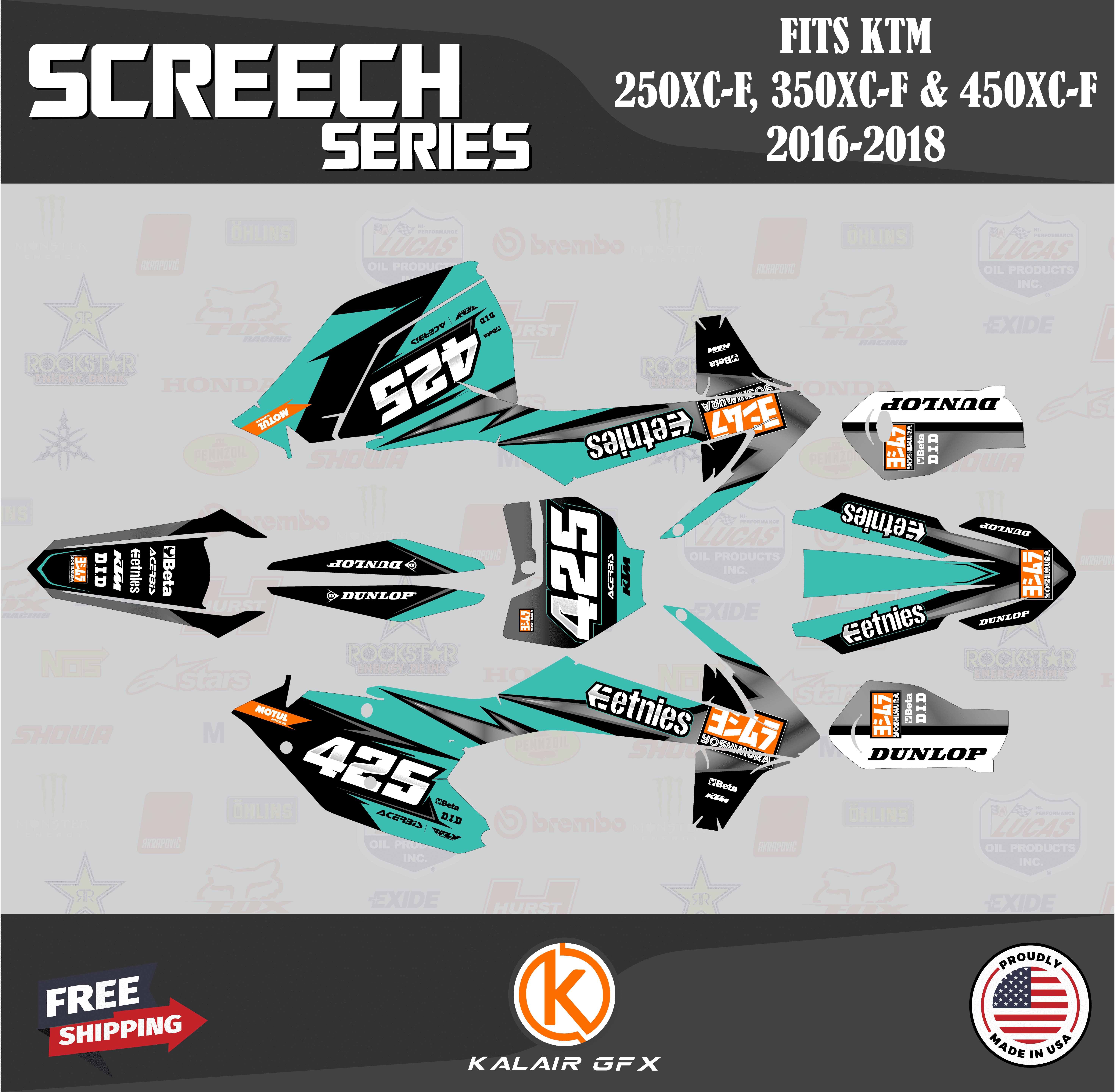 Kalair GFX Graphics Kit for KTM Enduro 4-stroke 250XC-F, 350XC-F and ...