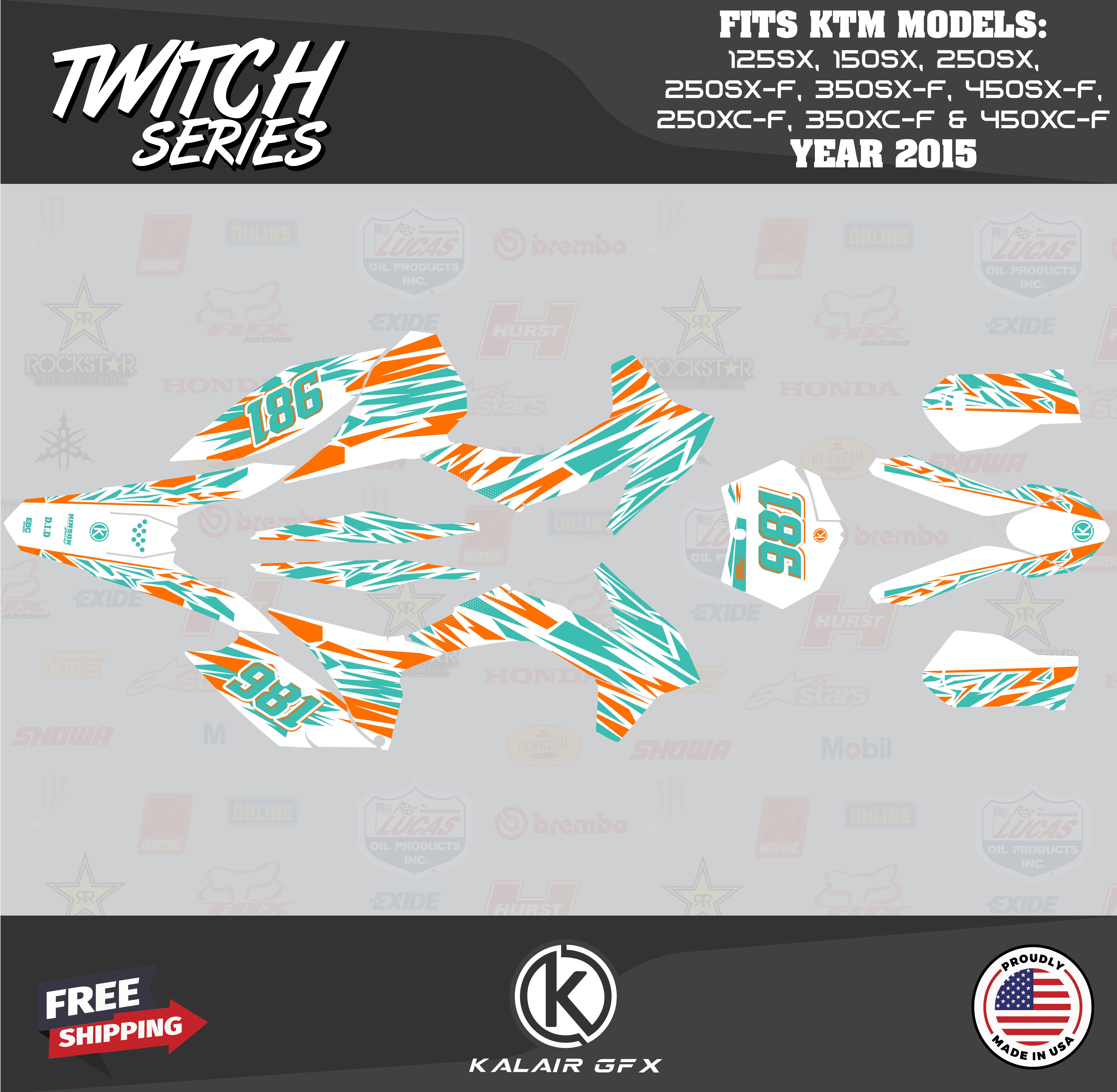 Kalair GFX Graphics Kit for KTM Motocross 2-STROKE 125SX,150SX and ...