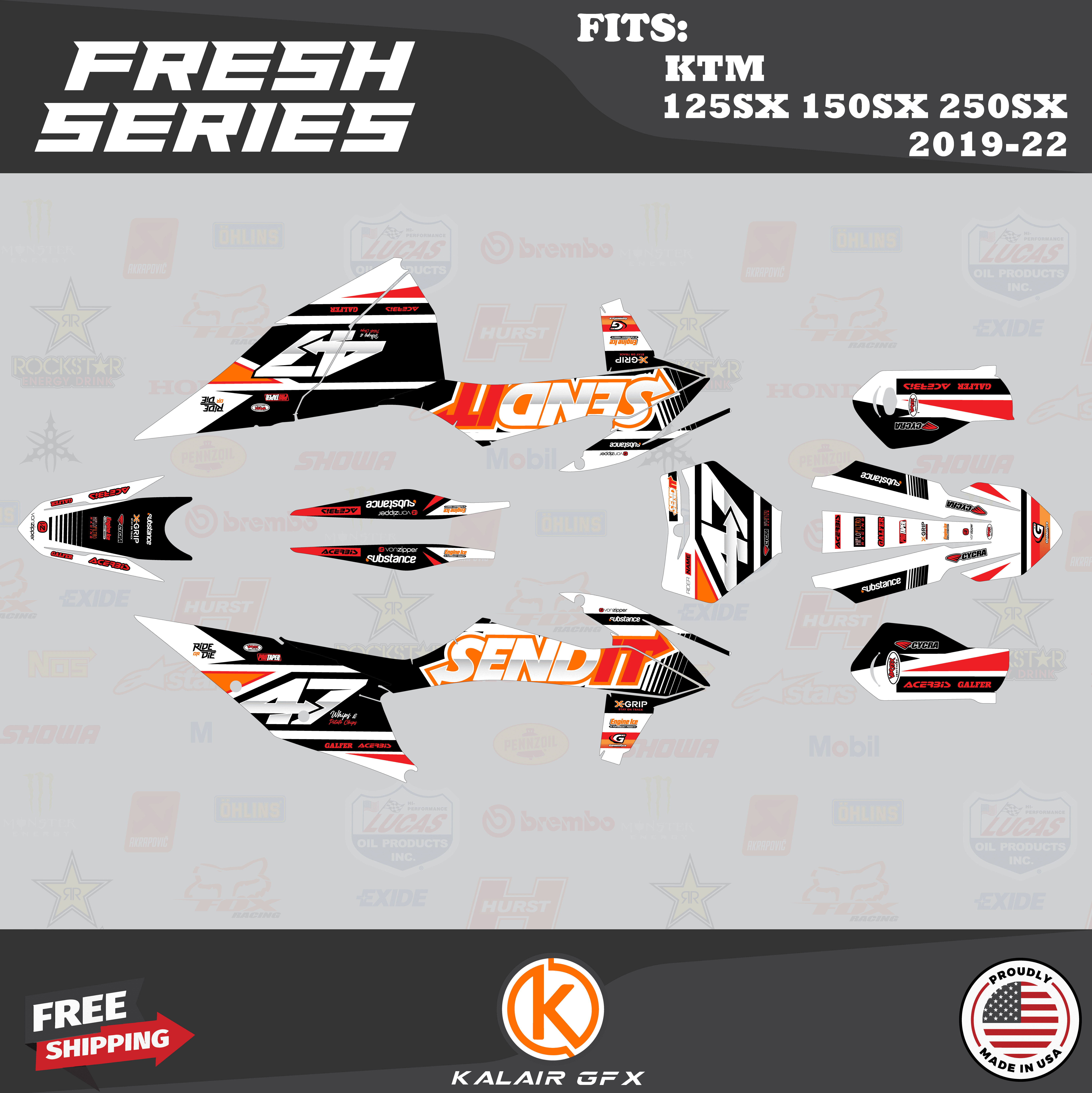 Kalair GFX Graphics Kit for KTM Motocross 2-Stroke 125SX,150SX and ...