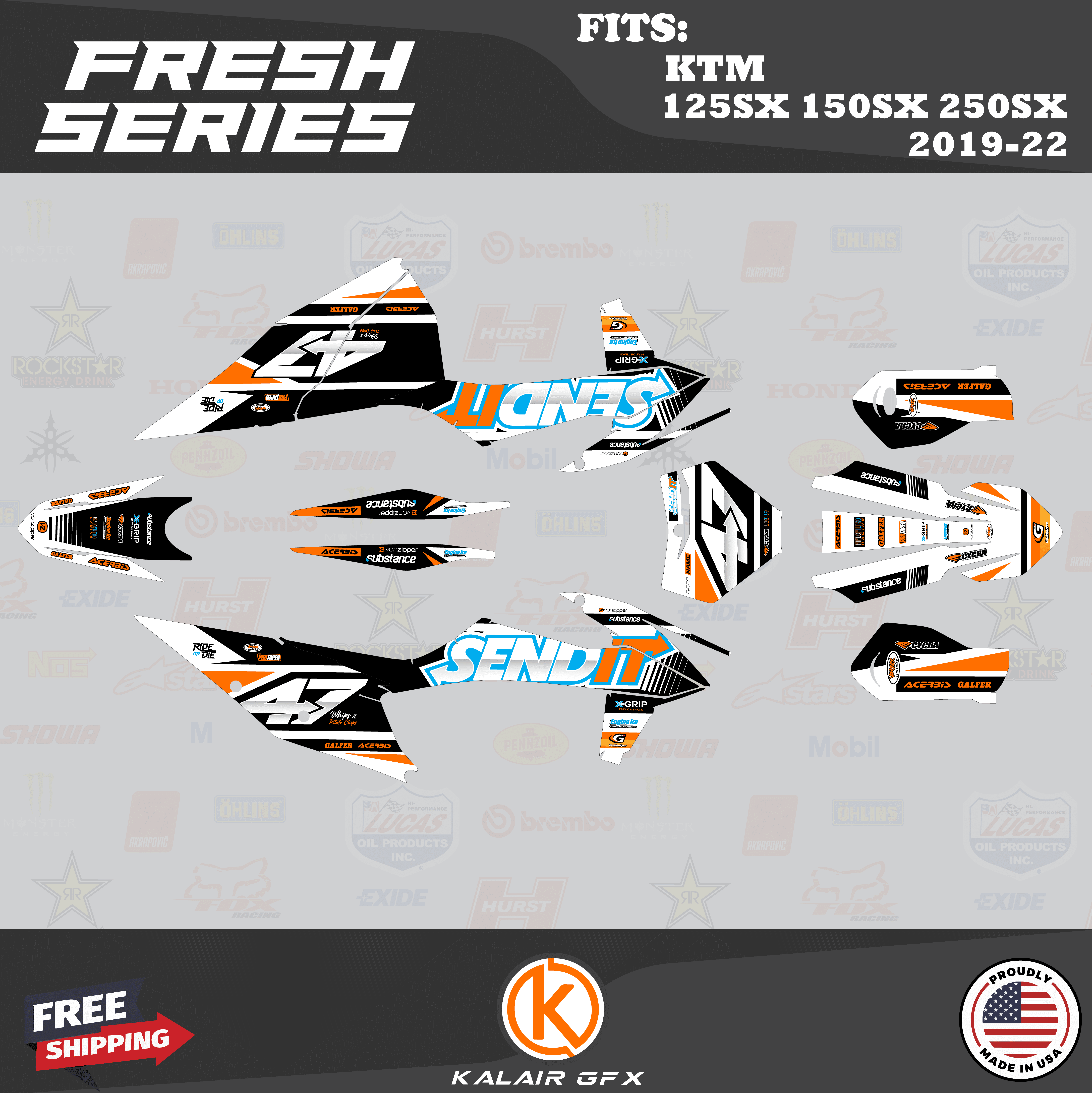 Kalair GFX Graphics Kit for KTM Motocross 2-Stroke 125SX,150SX and ...