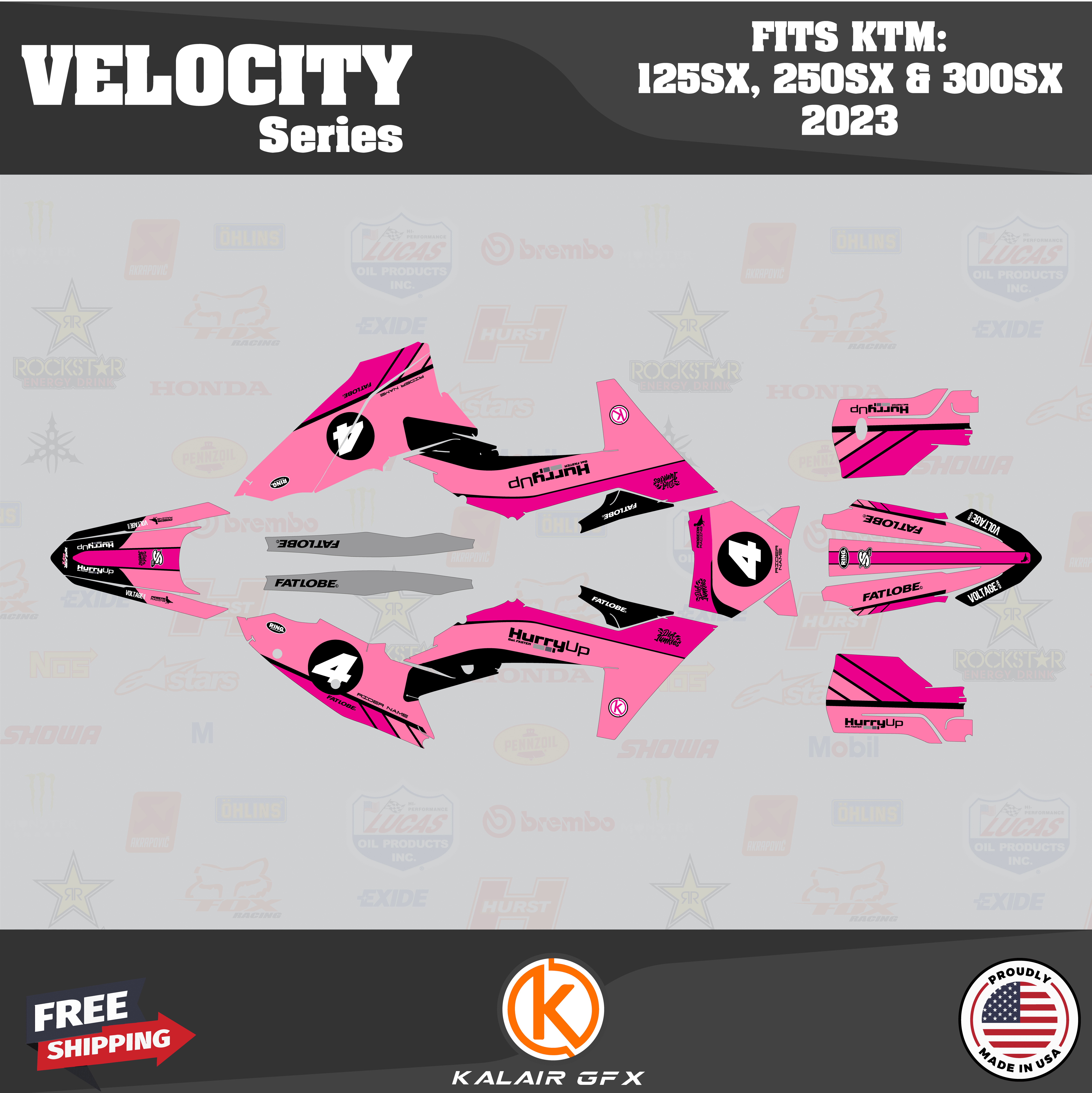 Kalair GFX Graphics Kit for KTM Motorcross 2-Stroke 125SX,250SX and 300SX (2023) Velocity Series ...