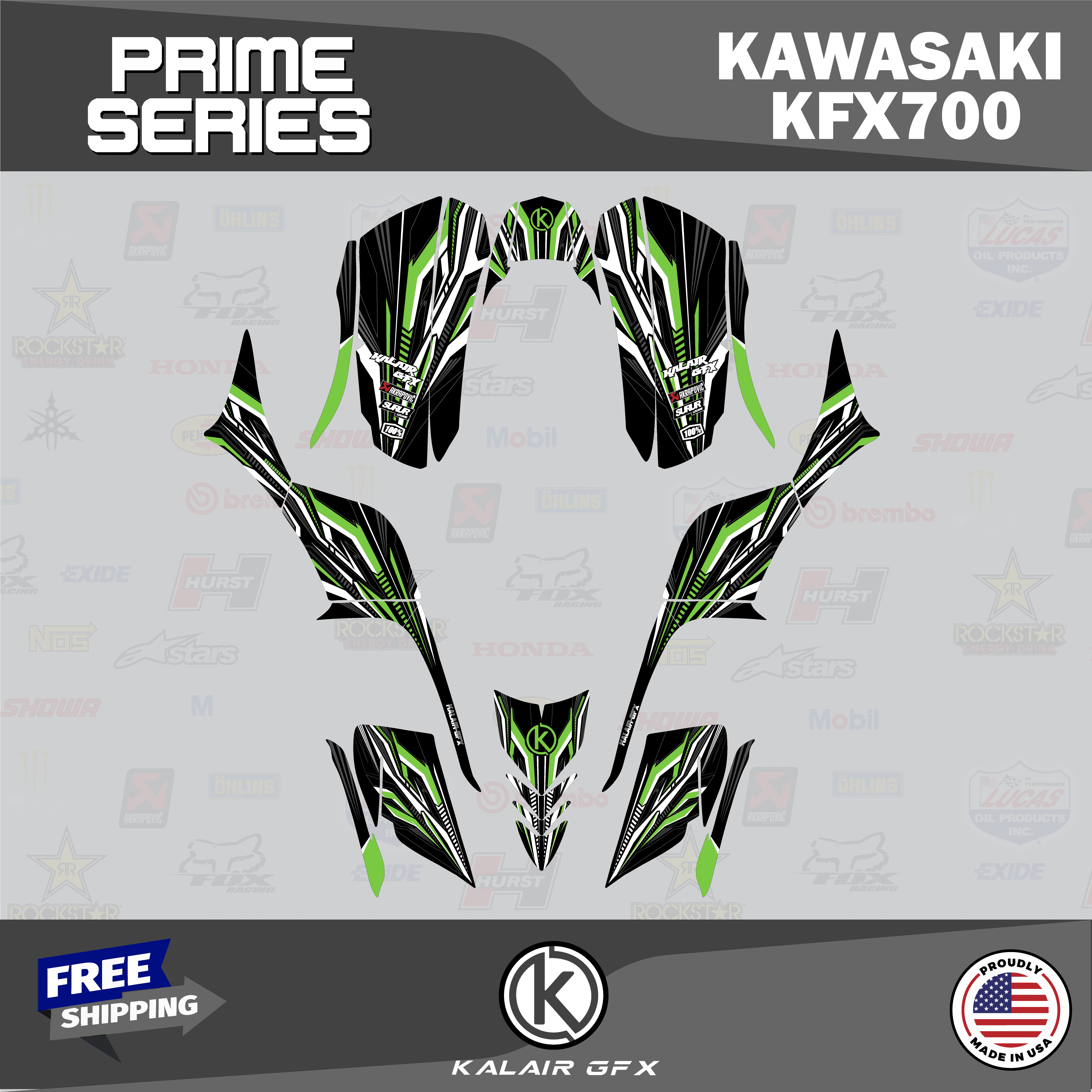 Kalair GFX Graphics Kit for Kawasaki ATV KFX 700 (2004-2009) Prime ...