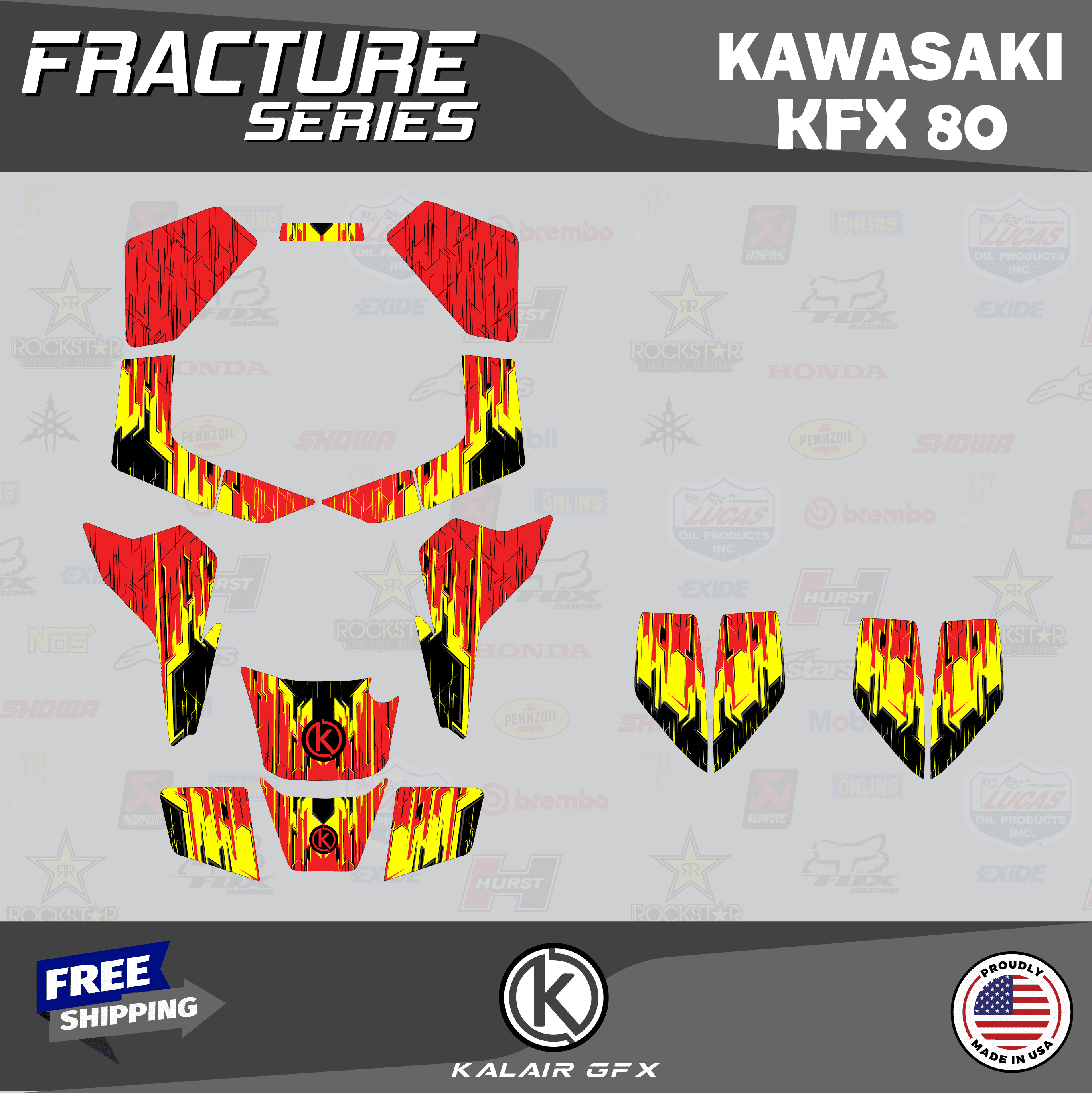 Kalair GFX Graphics Kit for Kawasaki ATV KFX 80 (2003-2006) Fracture ...