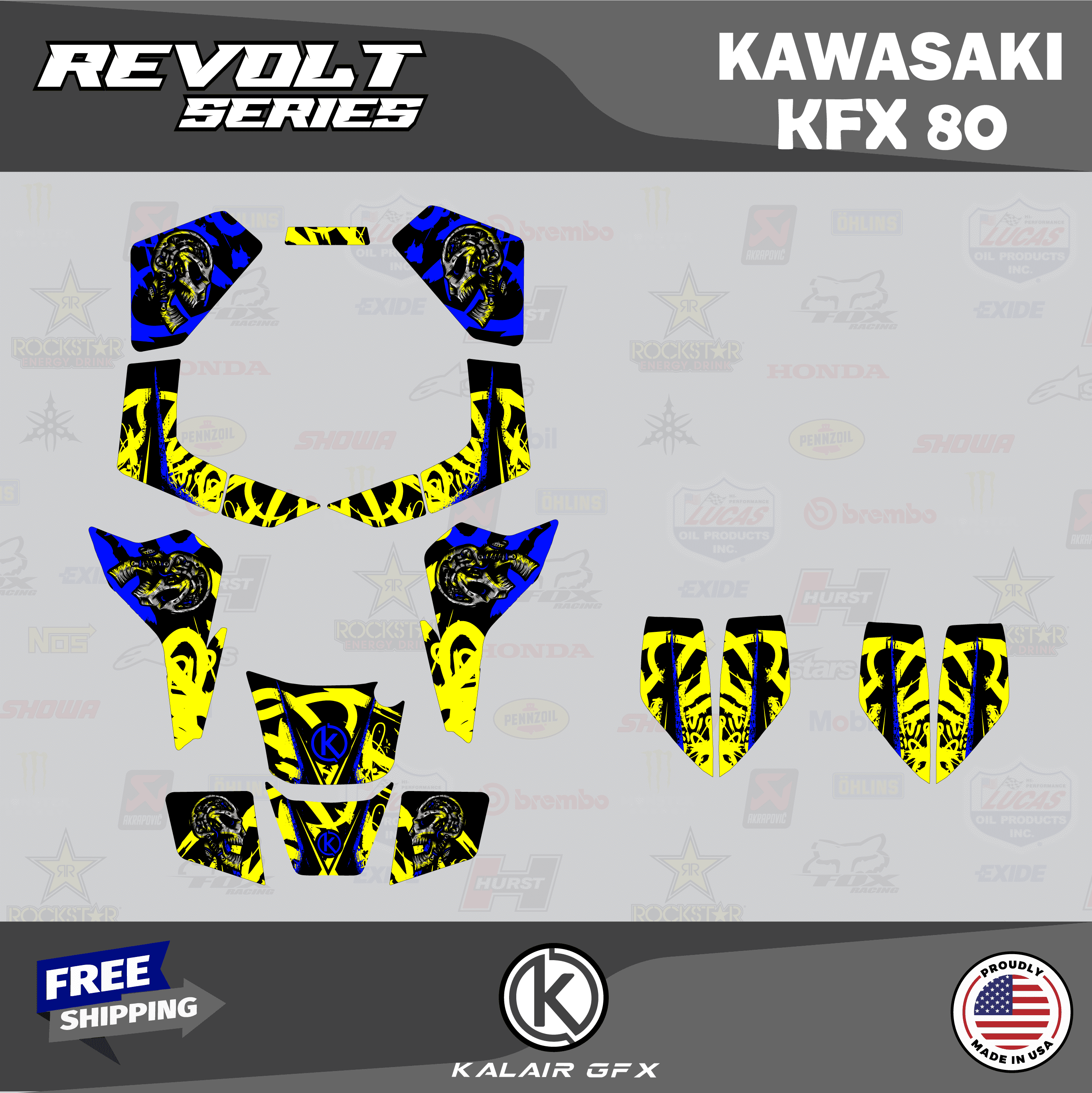 Kalair GFX Graphics Kit for Kawasaki ATV KFX 80 (2003-2006) Revolt ...