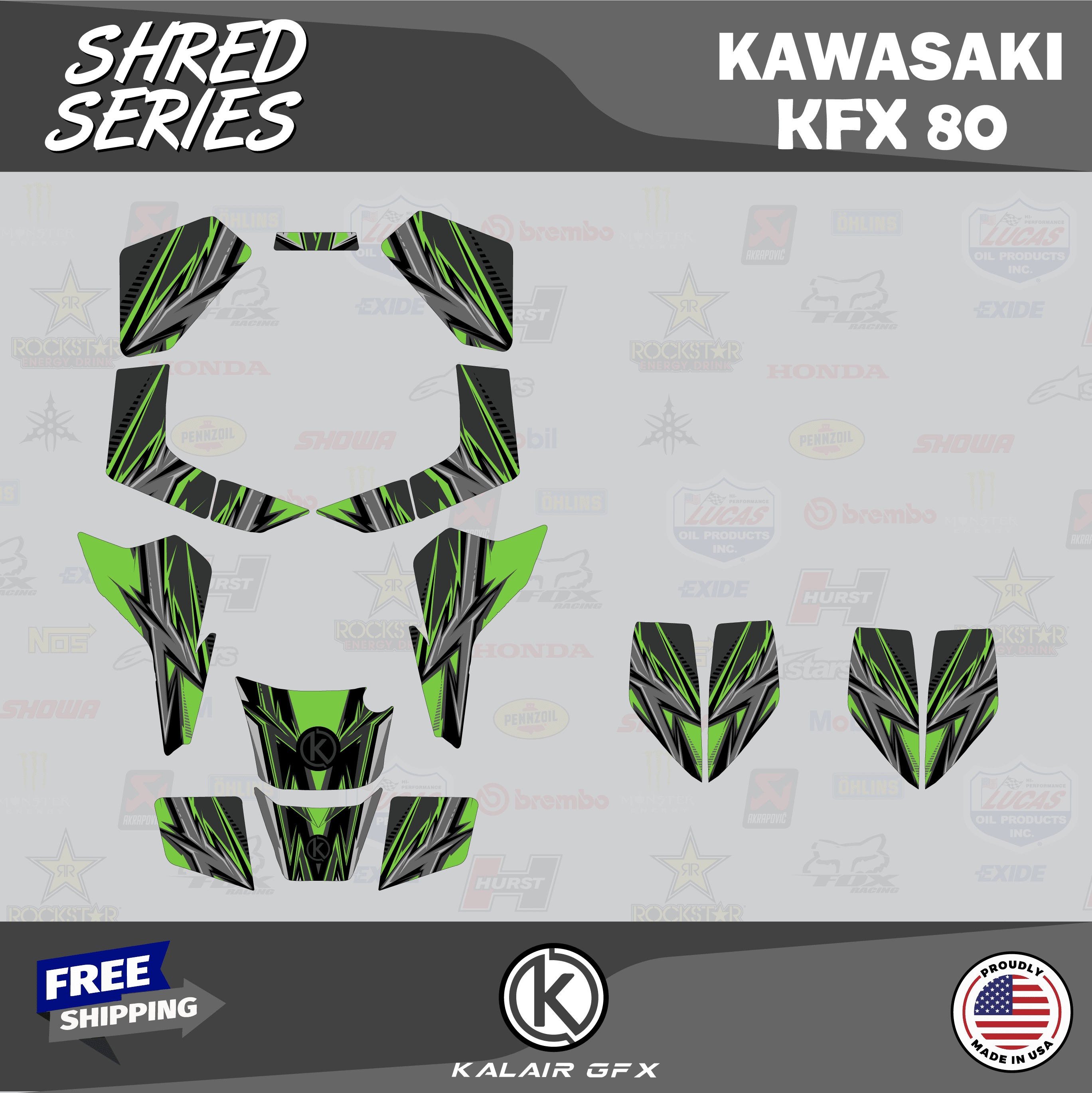 Kalair GFX Graphics Kit for Kawasaki ATV KFX 80 (2003-2006) Shred ...