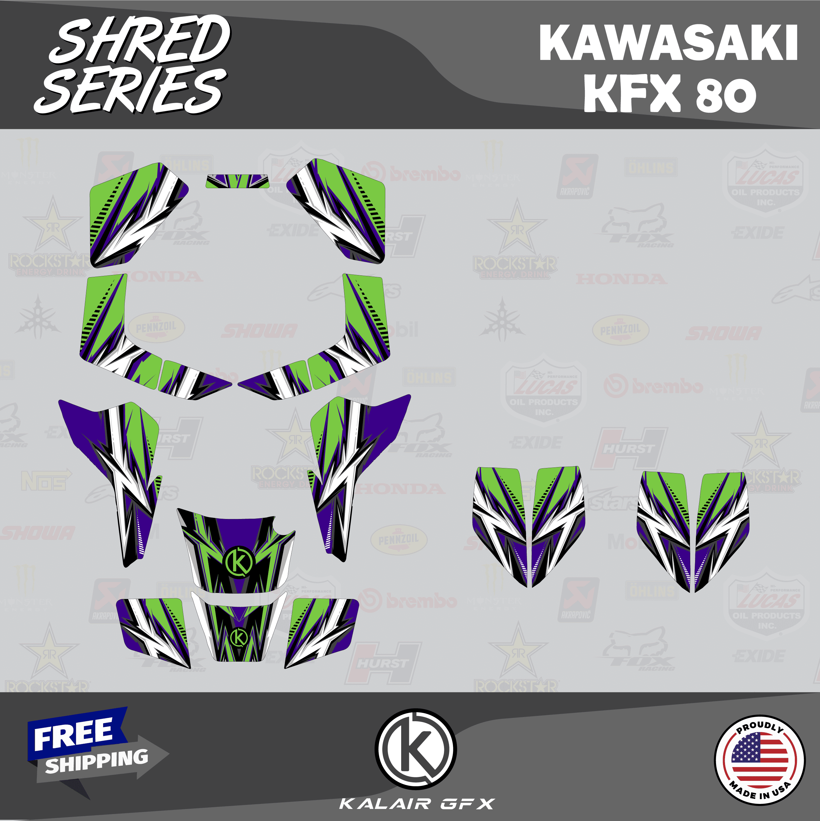 Kalair GFX Graphics Kit for Kawasaki ATV KFX 80 (2003-2006) Shred ...