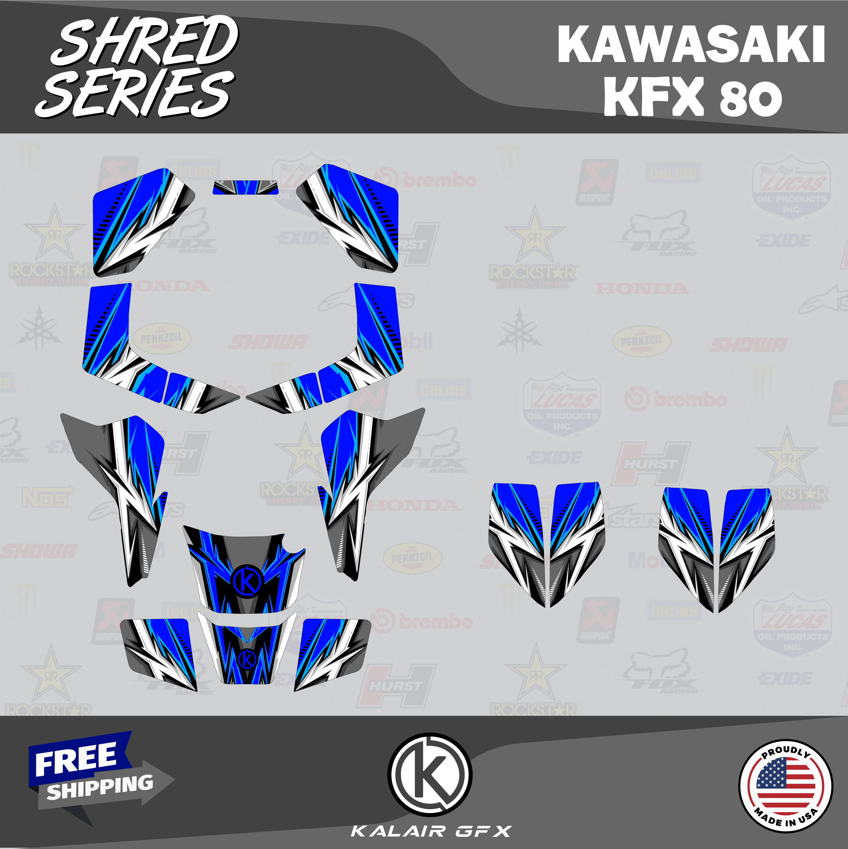 Kalair GFX Graphics Kit for Kawasaki ATV KFX 80 (2003-2006) Shred Series - Walmart.com