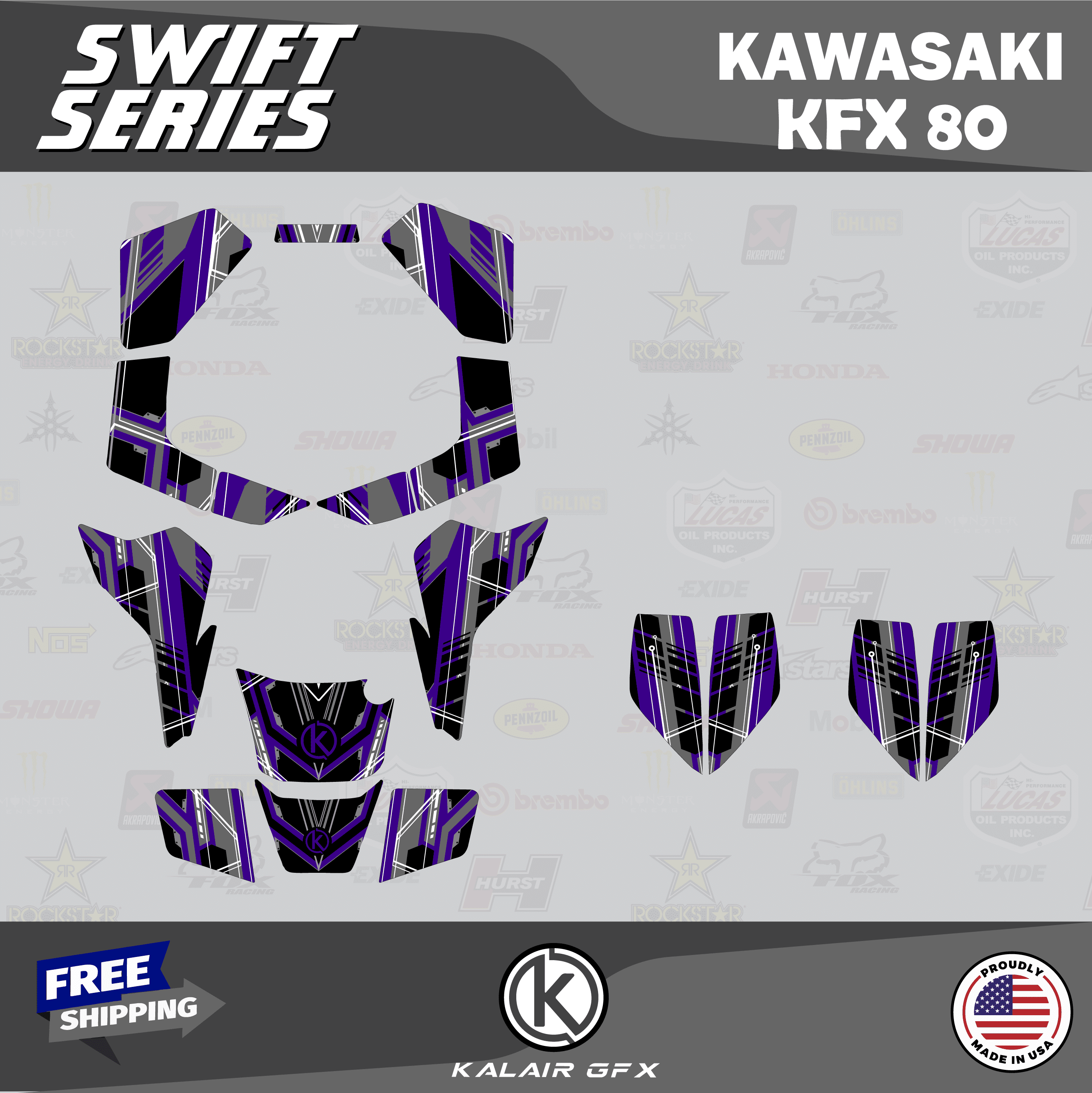 Kalair GFX Graphics Kit for Kawasaki ATV KFX 80 (2003-2006) Swift ...