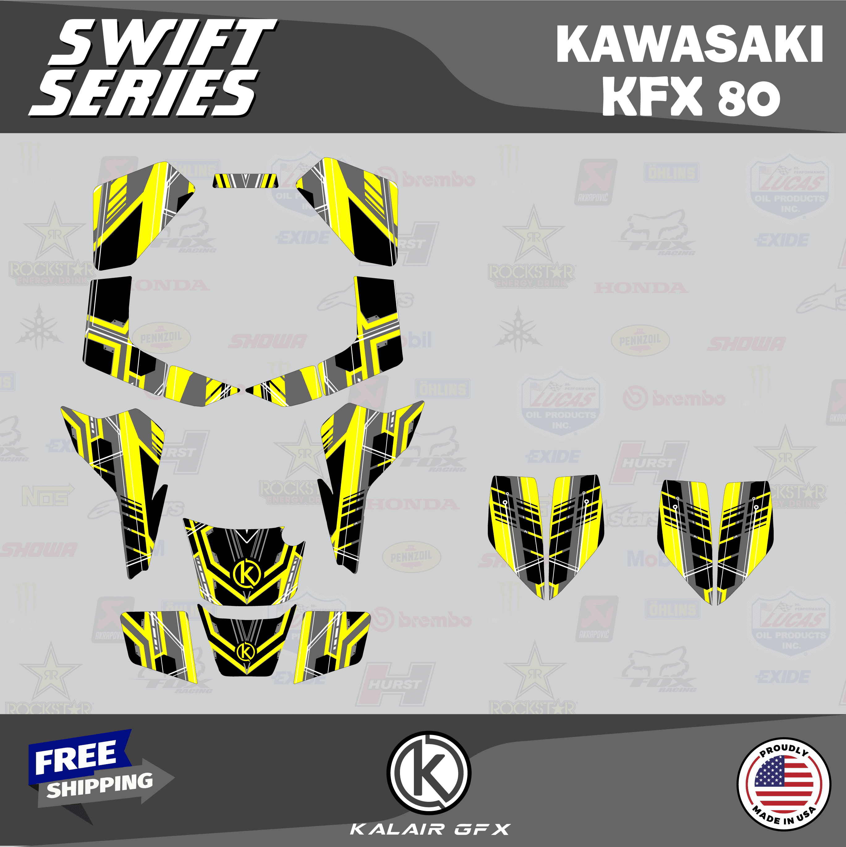 Kalair GFX Graphics Kit for Kawasaki ATV KFX 80 (2003-2006) Swift ...