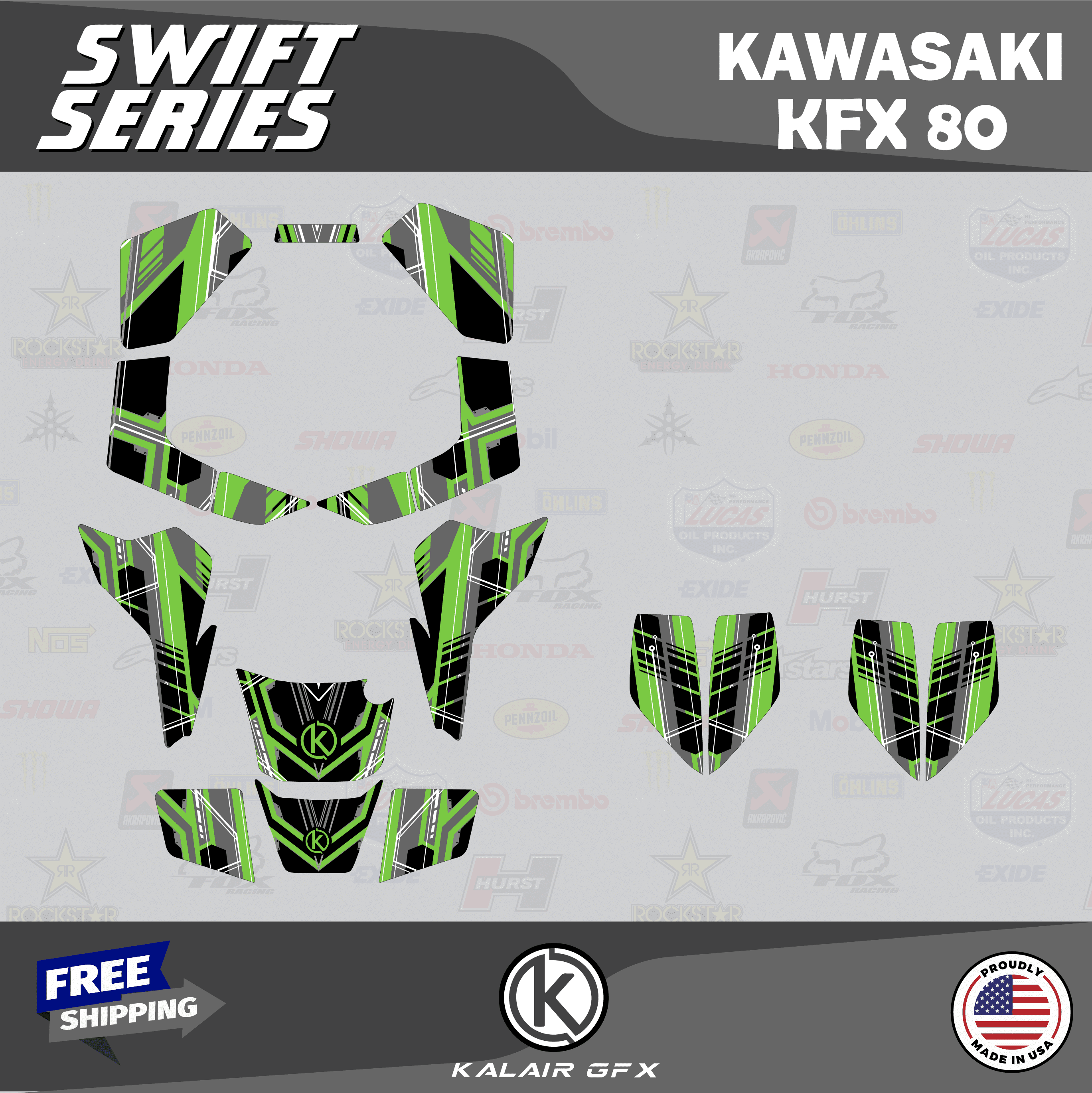 Kalair GFX Graphics Kit for Kawasaki ATV KFX 80 (2003-2006) Swift ...