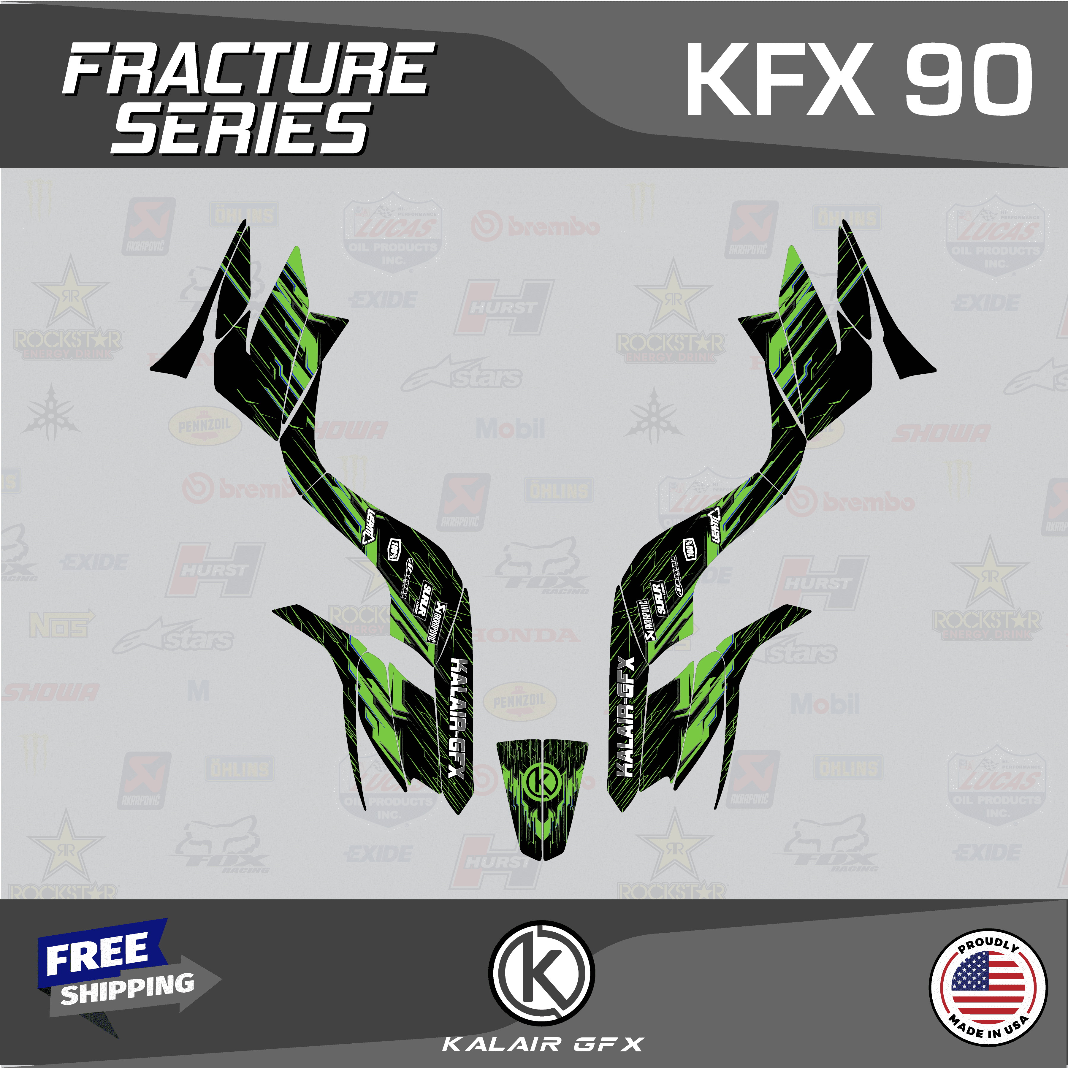 Kalair GFX Graphics Kit for Kawasaki ATV KFX 90 (2007-2022) Fracture ...