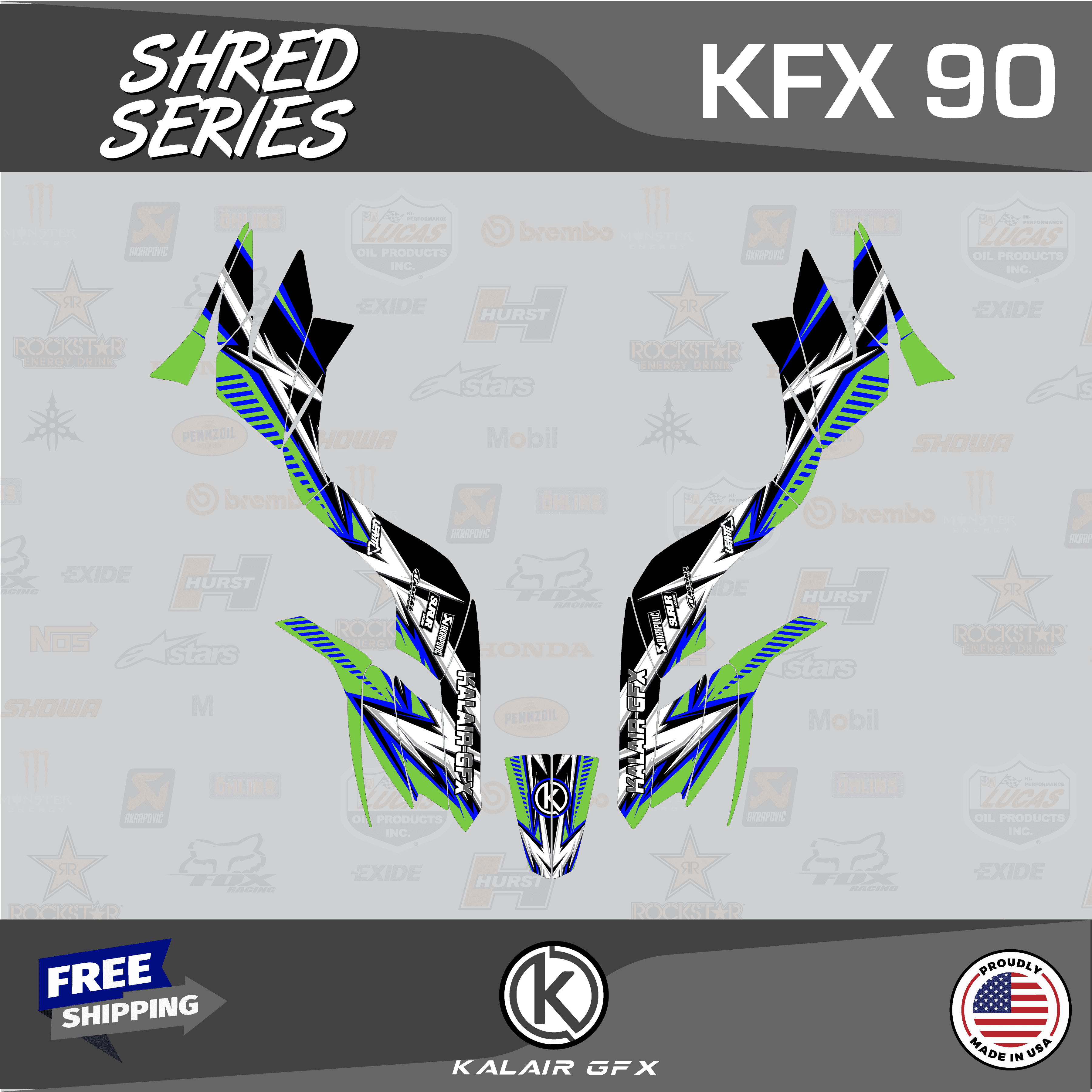 Kalair GFX Graphics Kit for Kawasaki ATV KFX 90 (2007-2022) Shred ...