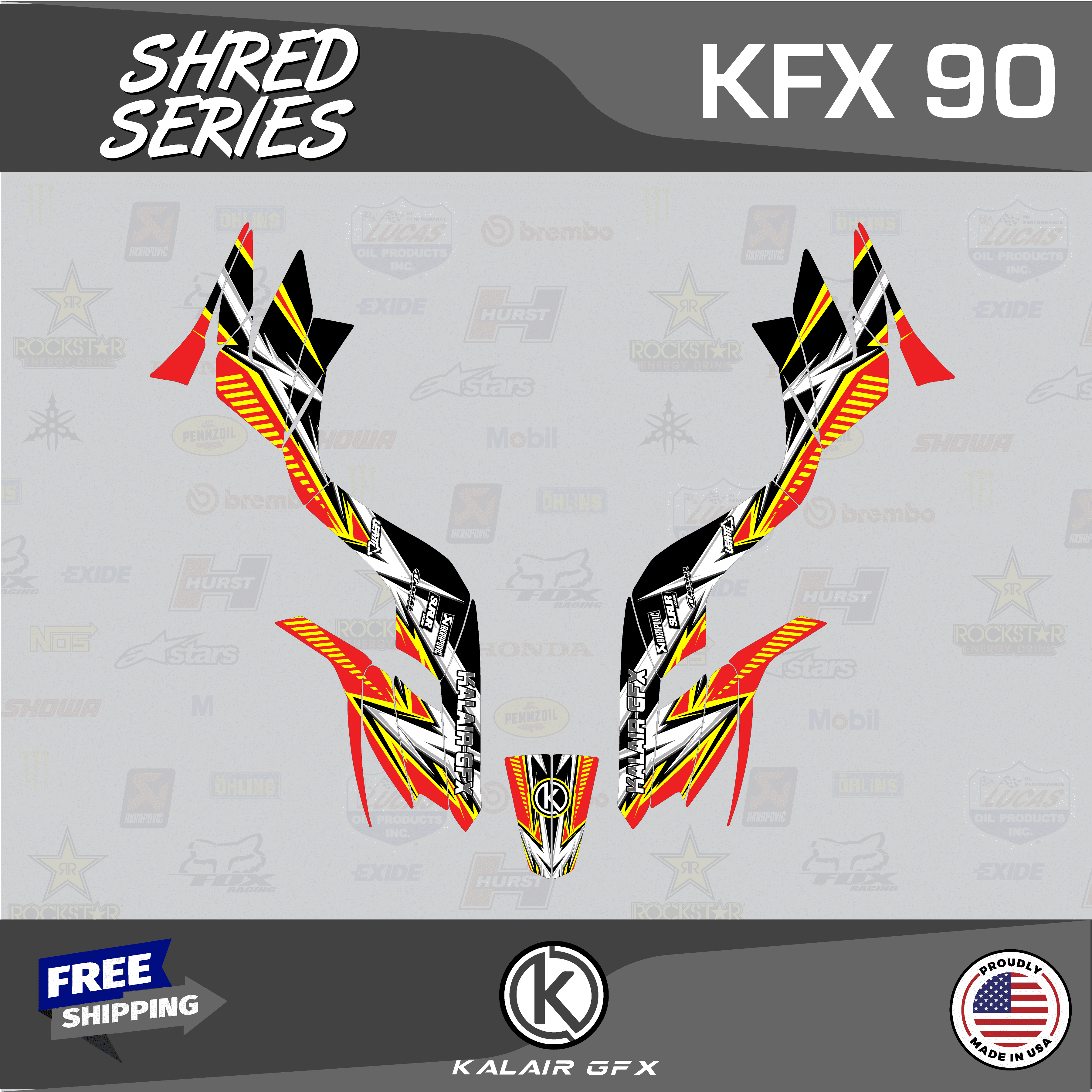 Kalair GFX Graphics Kit for Kawasaki ATV KFX 90 (2007-2022) Shred ...