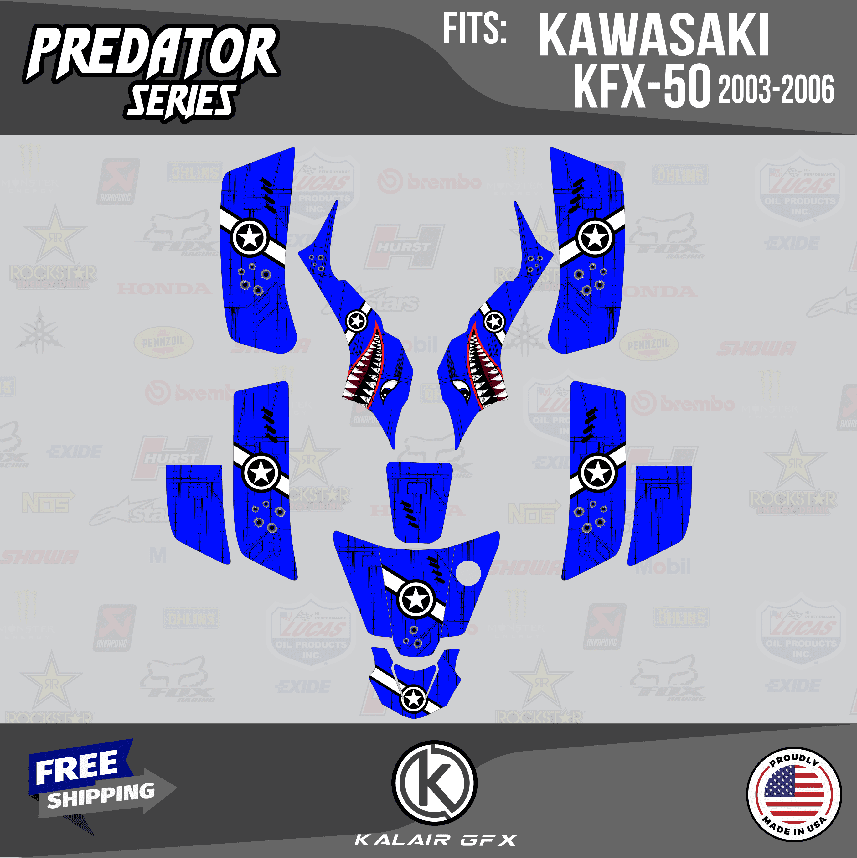Kalair GFX Graphics Kit for Kawasaki ATV KFX50 (2003-2006) Predator ...