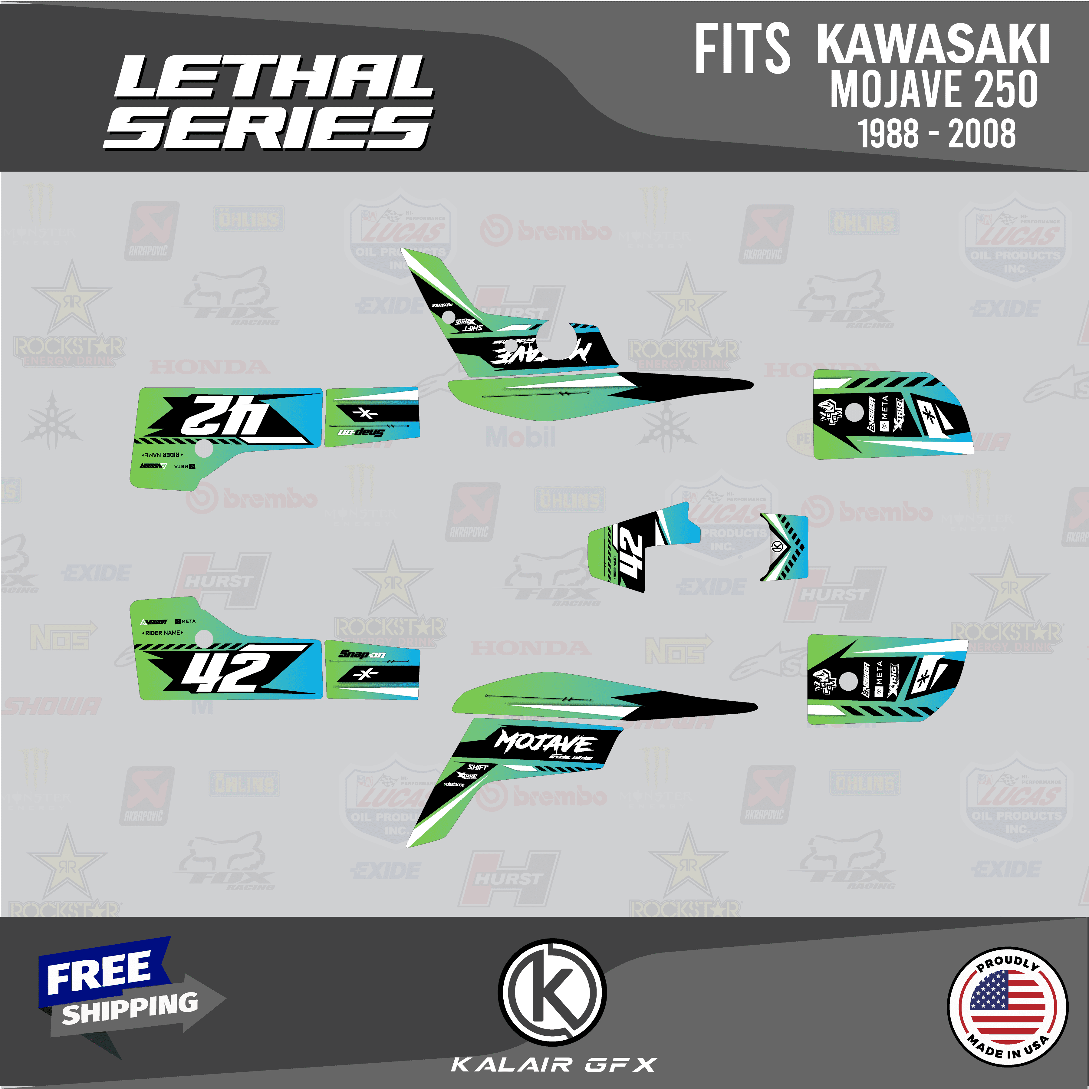 Kalair GFX Graphics Kit for Kawasaki ATV Mojave 250 Lethal Series ...