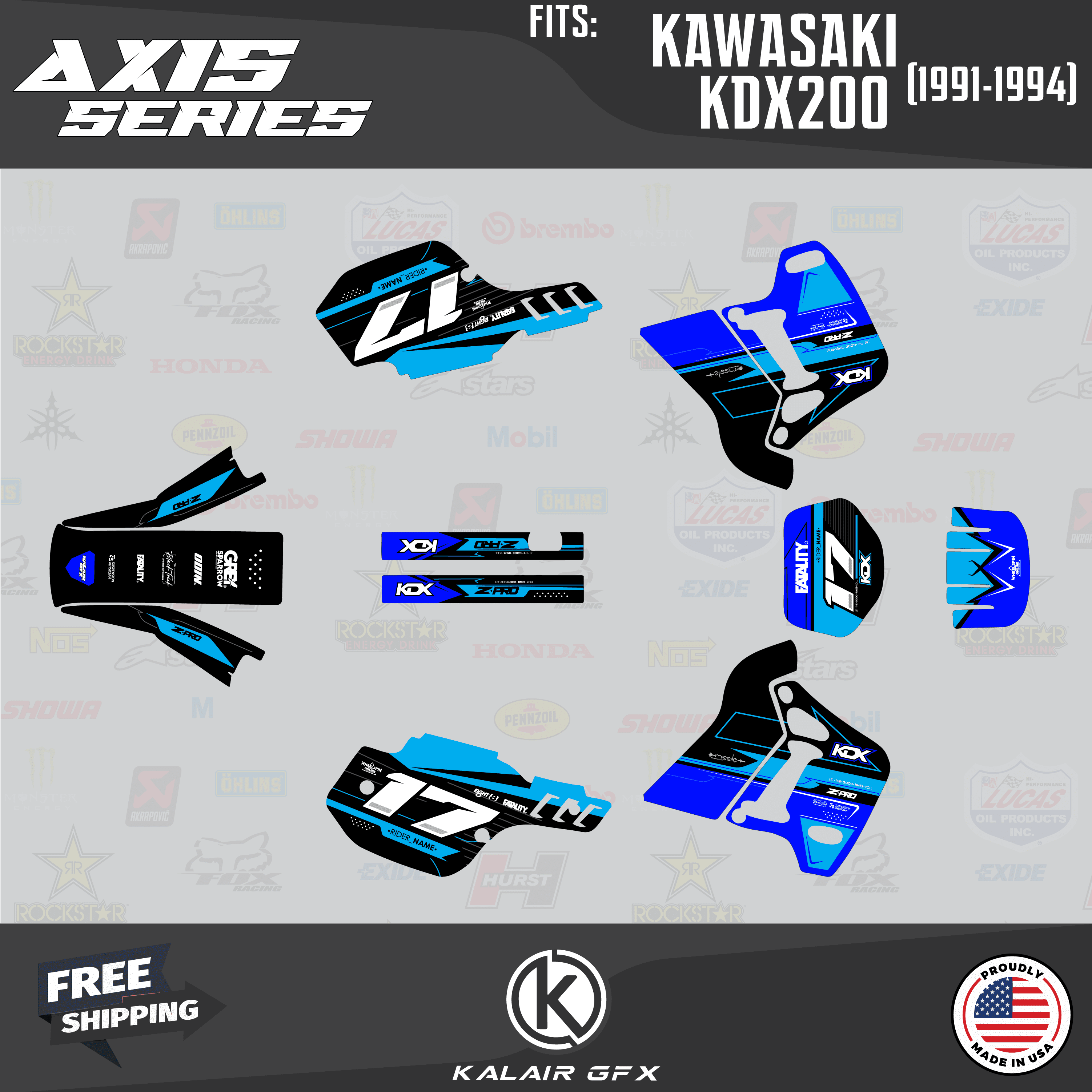 Kalair GFX Graphics Kit for Kawasaki KDX200 (1991-1994) Axis Series - Walmart.com