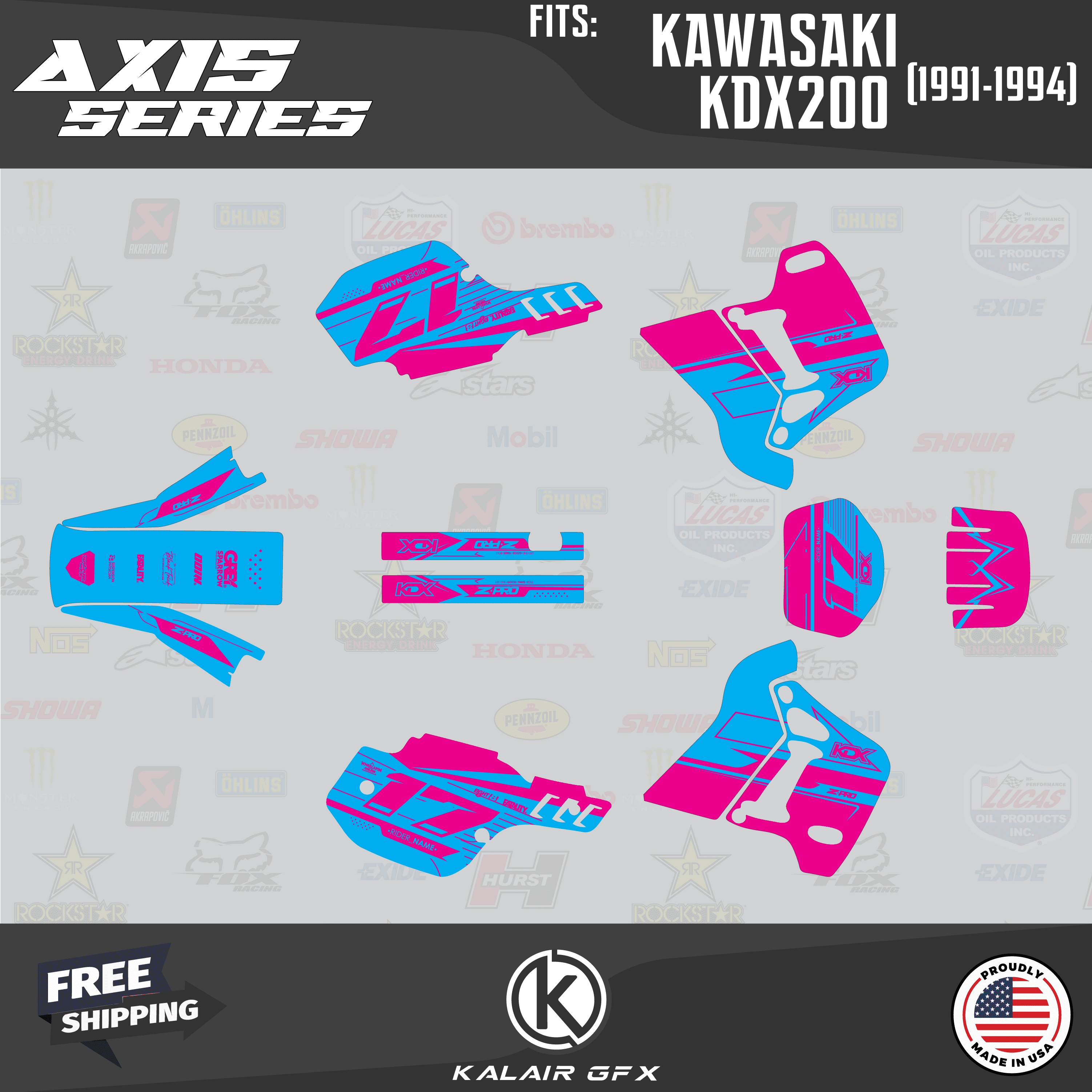 Kalair GFX Graphics Kit for Kawasaki KDX200 (1991-1994) Axis Series ...