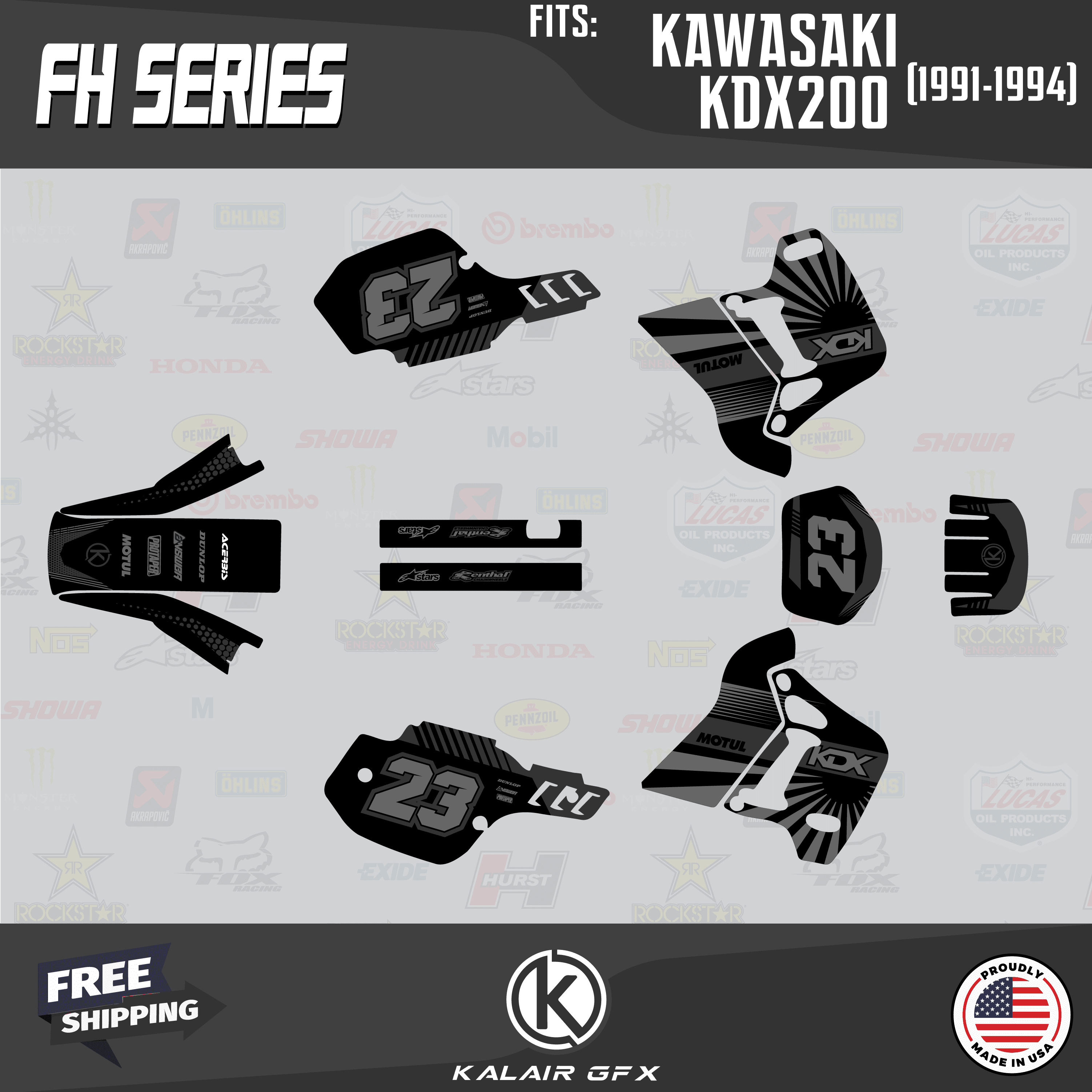 Kalair GFX Graphics Kit for Kawasaki KDX200 (1991-1994) Fh Series ...