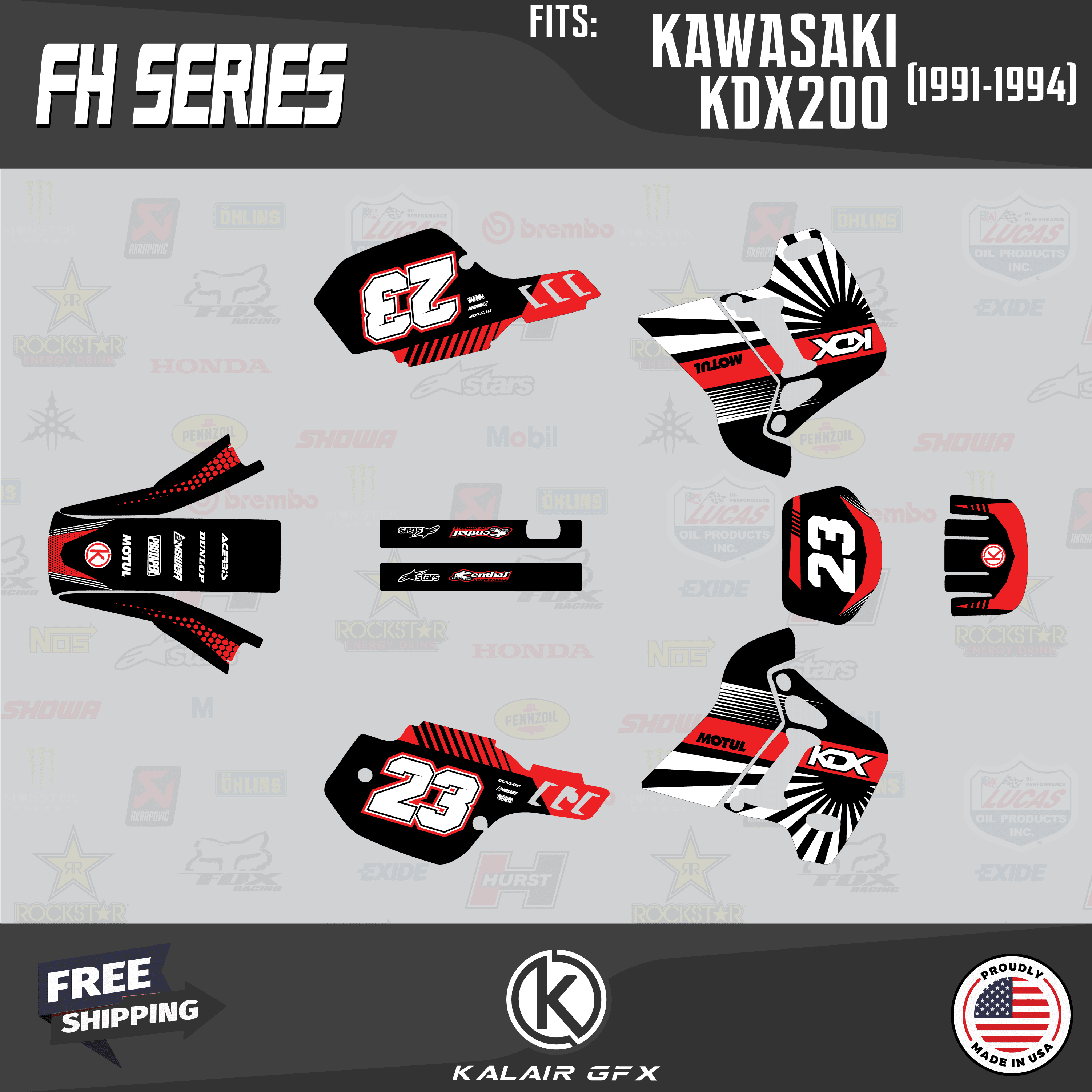 Kalair GFX Graphics Kit for Kawasaki KDX200 (1991-1994) Fh Series ...