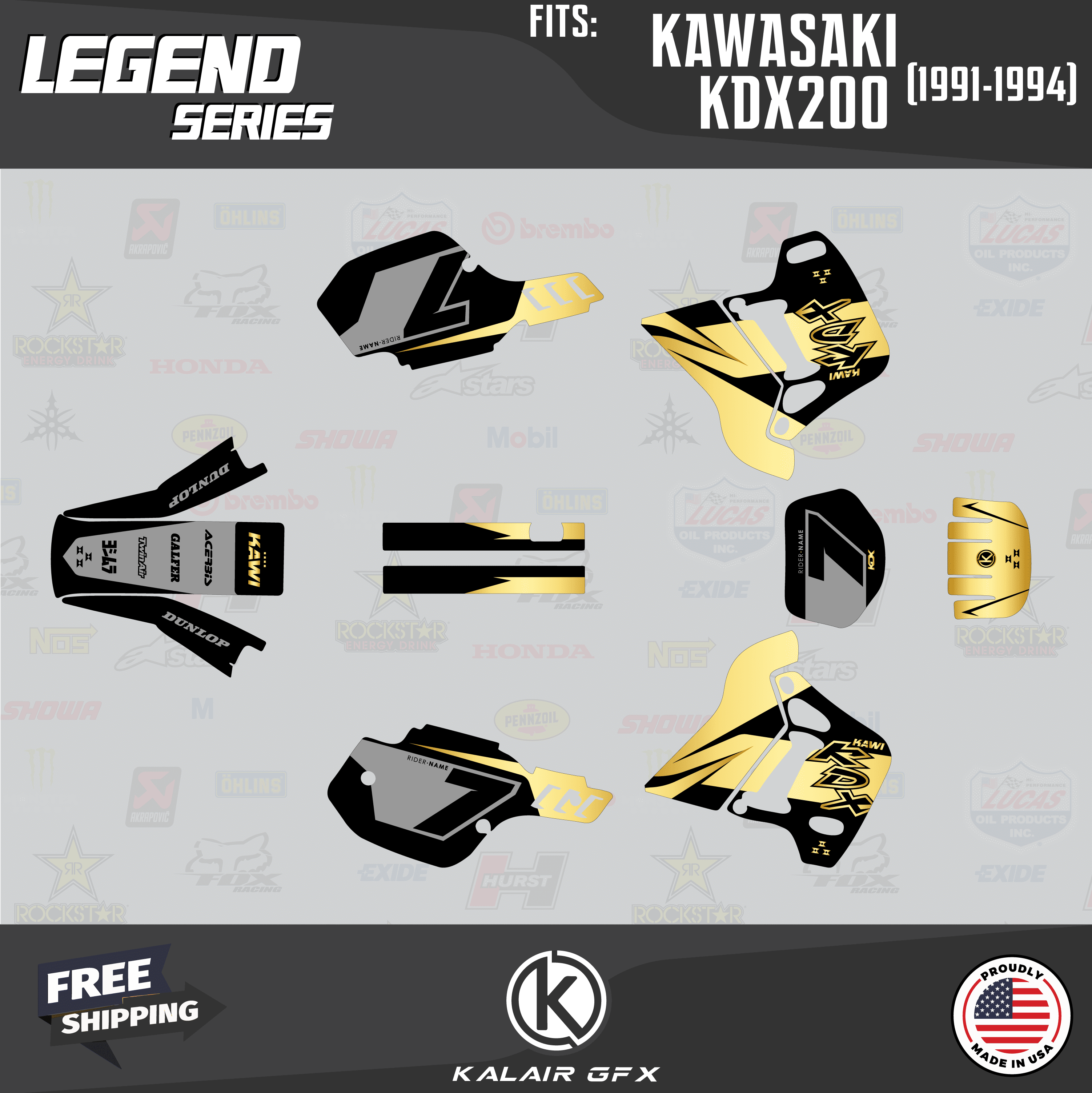 Kalair GFX Graphics Kit for Kawasaki KDX200 (1991-1994) Legend Series ...