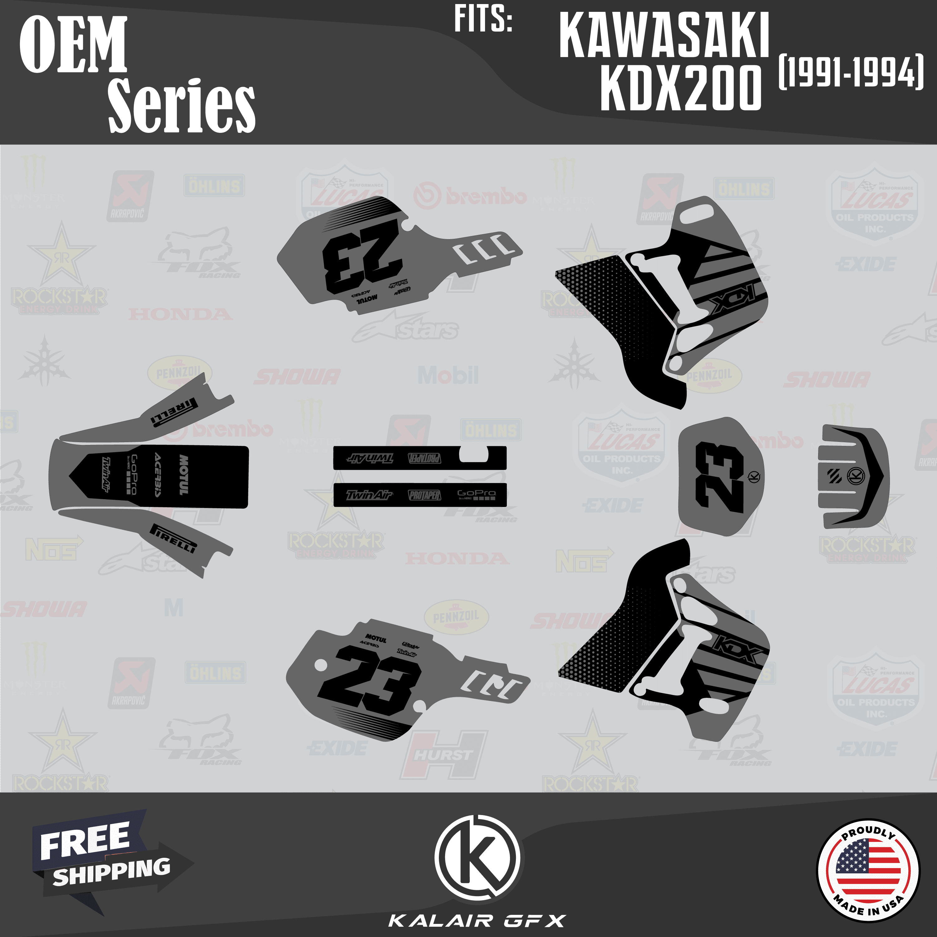 Kalair GFX Graphics Kit for Kawasaki KDX200 (1991-1994) Oem Series ...