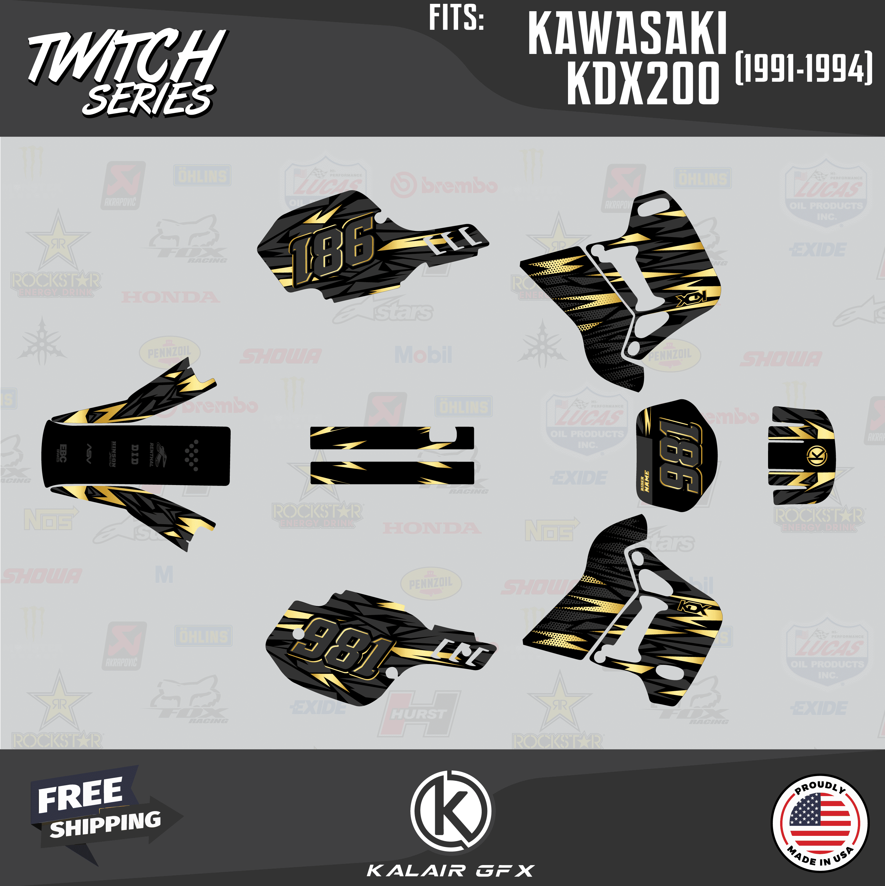 Kalair GFX Graphics Kit for Kawasaki KDX200 (1991-1994) Twitch Series ...