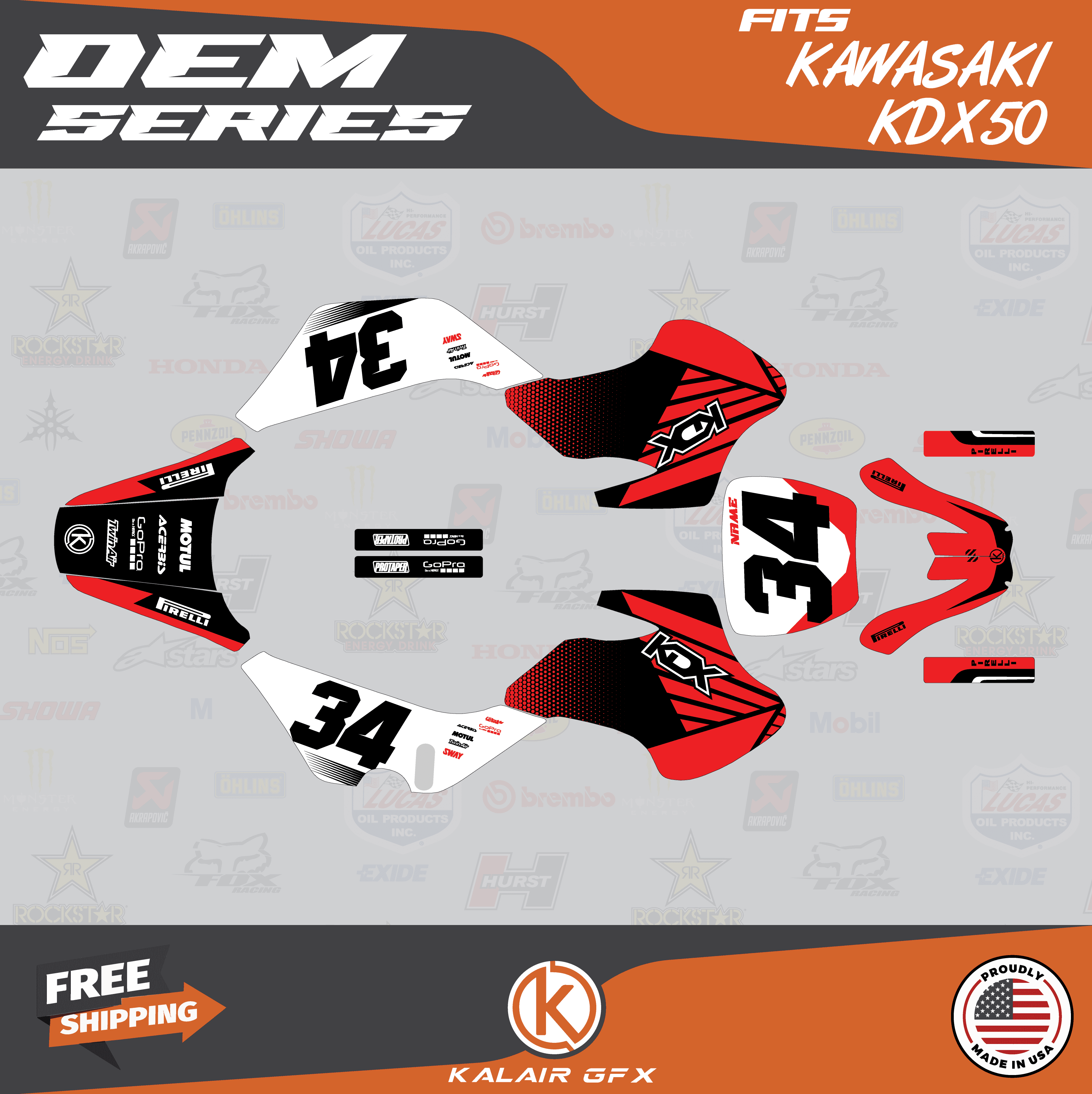 Kalair GFX Graphics Kit for Kawasaki KDX50 (All Years) Oem Series ...