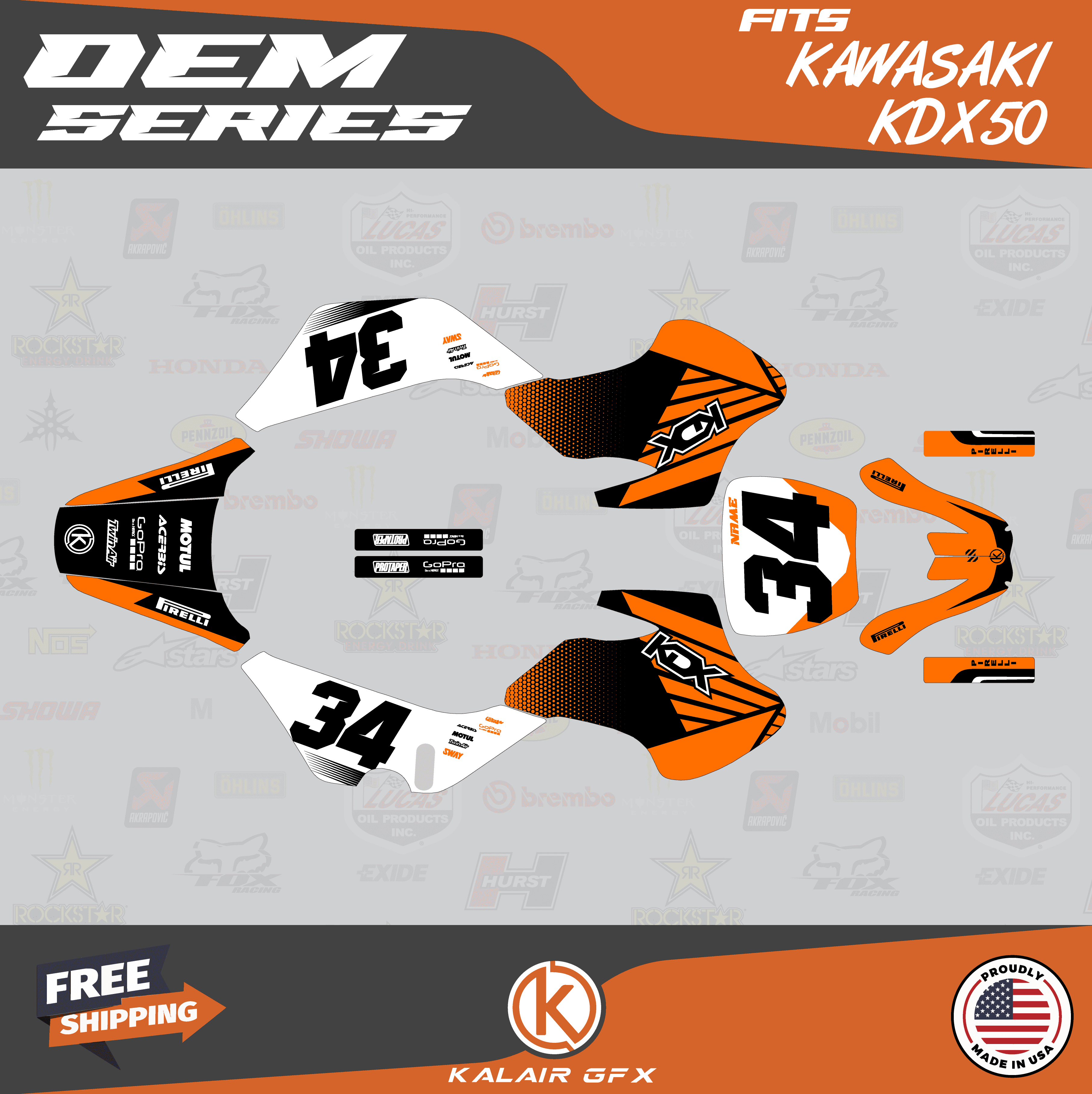 Kalair GFX Graphics Kit for Kawasaki KDX50 (All Years) Oem Series ...