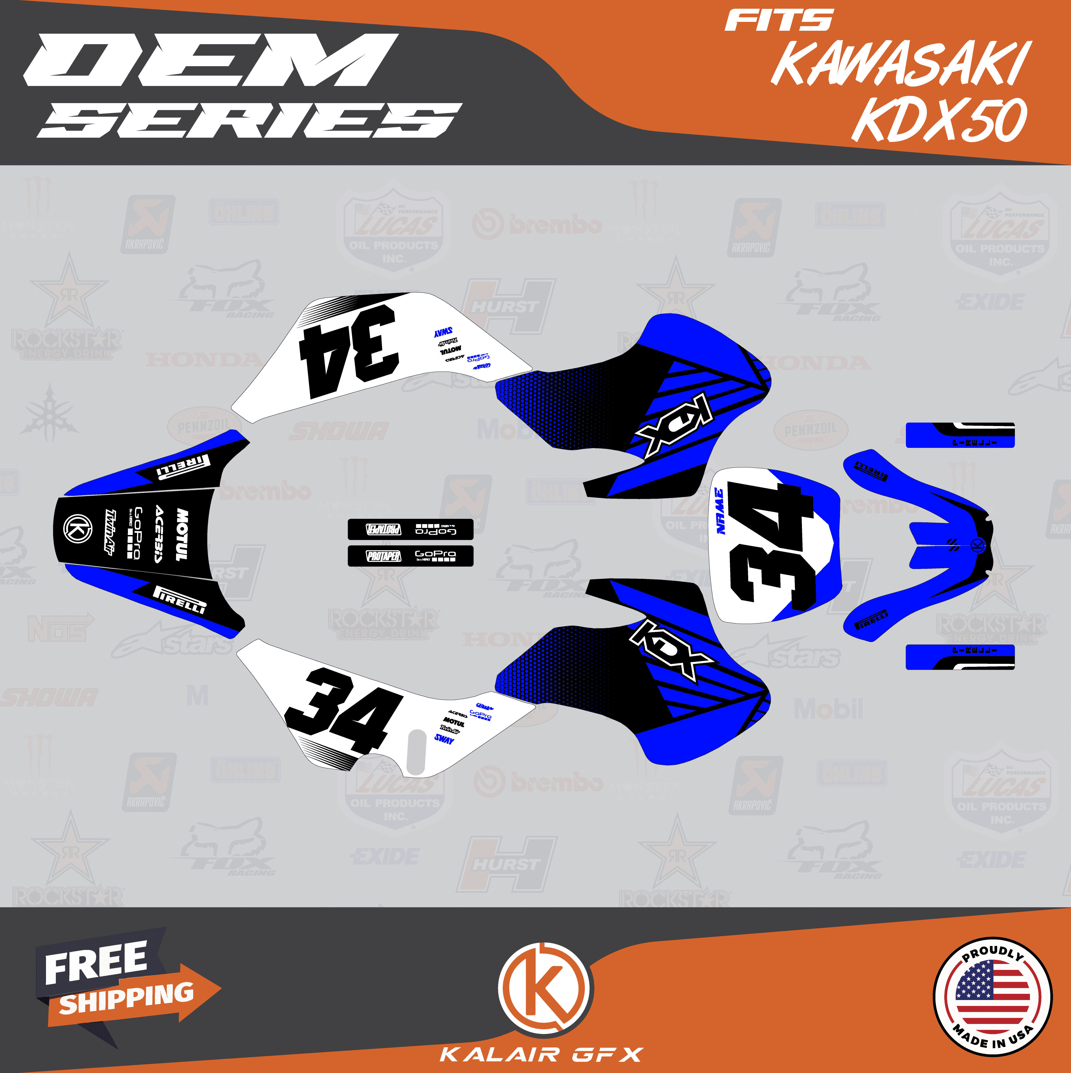 Kalair GFX Graphics Kit for Kawasaki KDX50 (All Years) Oem Series ...