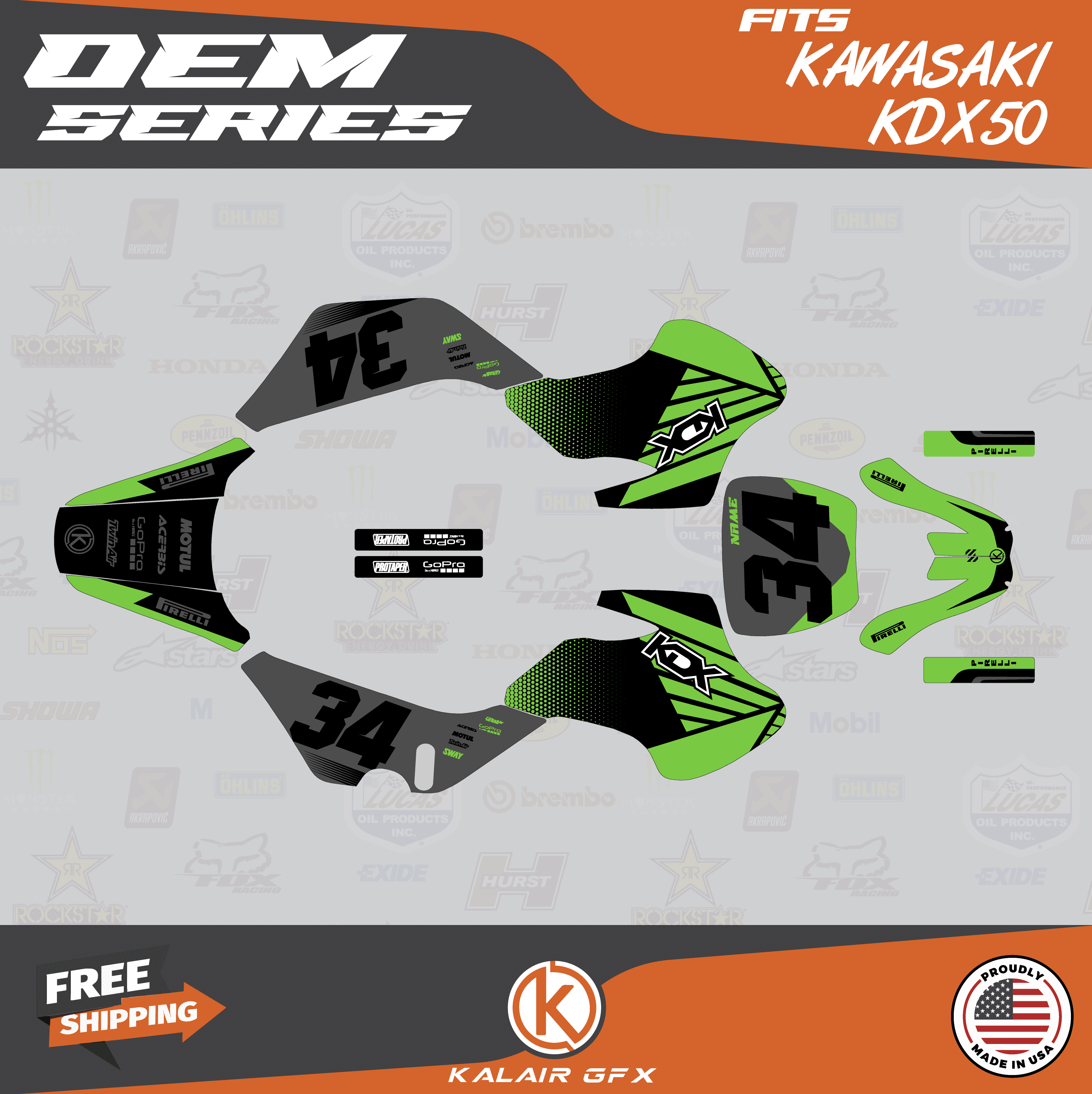 Kalair GFX Graphics Kit for Kawasaki KDX50 (All Years) Oem Series ...