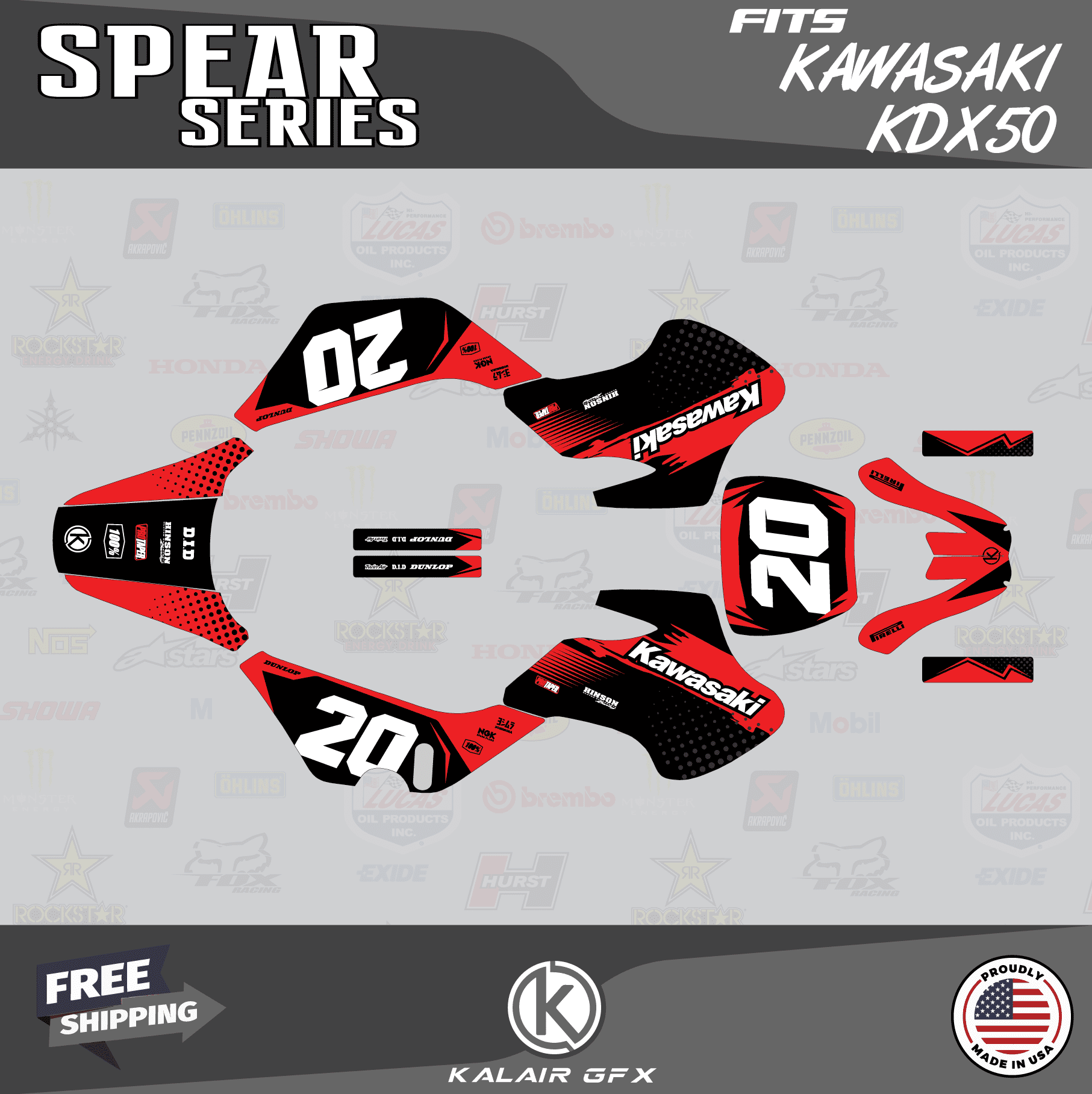 Kalair GFX Graphics Kit for Kawasaki KDX50 (All Years) Spear Series ...