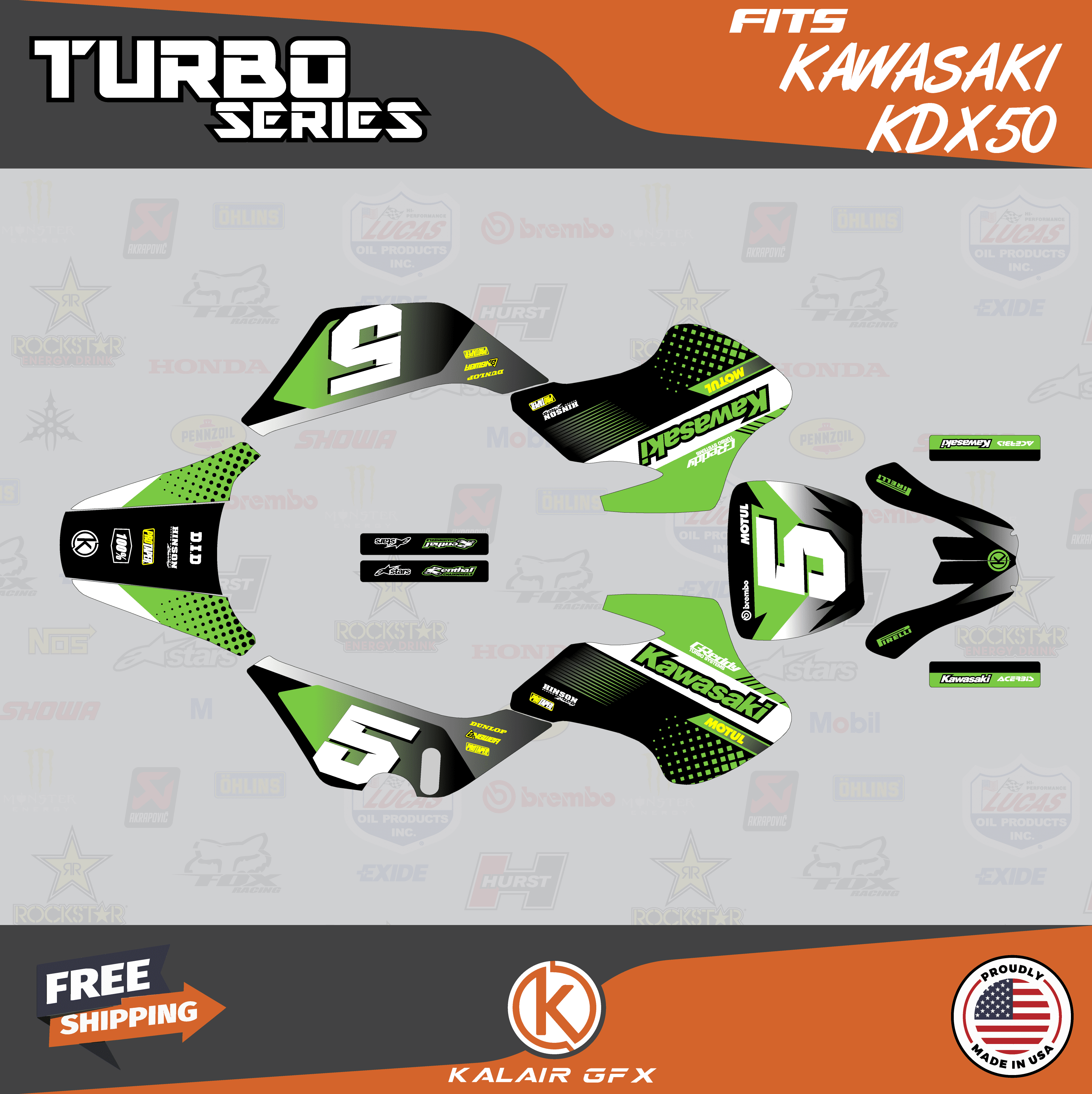 Kalair GFX Graphics Kit for Kawasaki KDX50 (All Years) Turbo Series ...