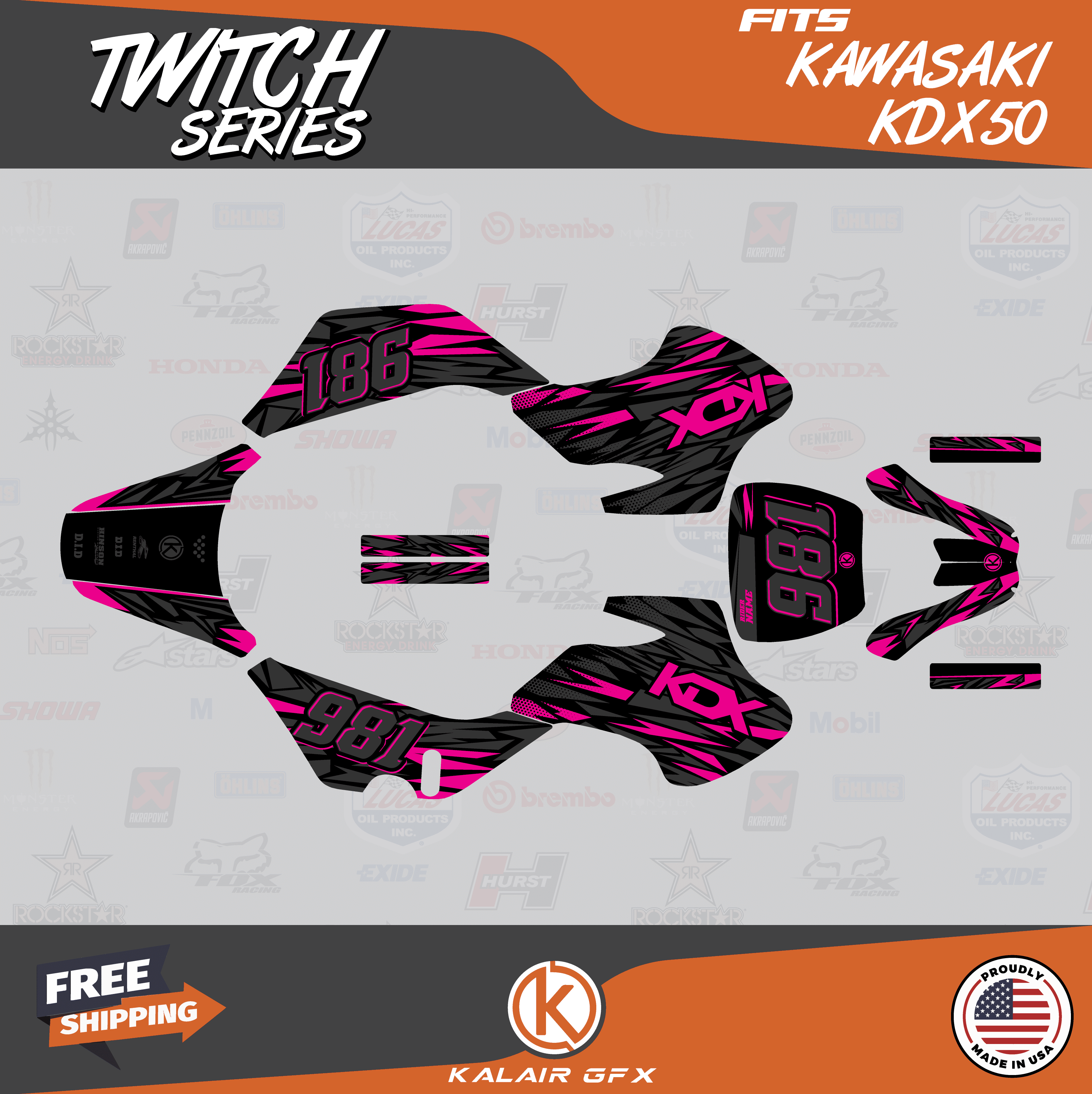 Kalair GFX Graphics Kit for Kawasaki KDX50 (All Years) Twitch Series ...