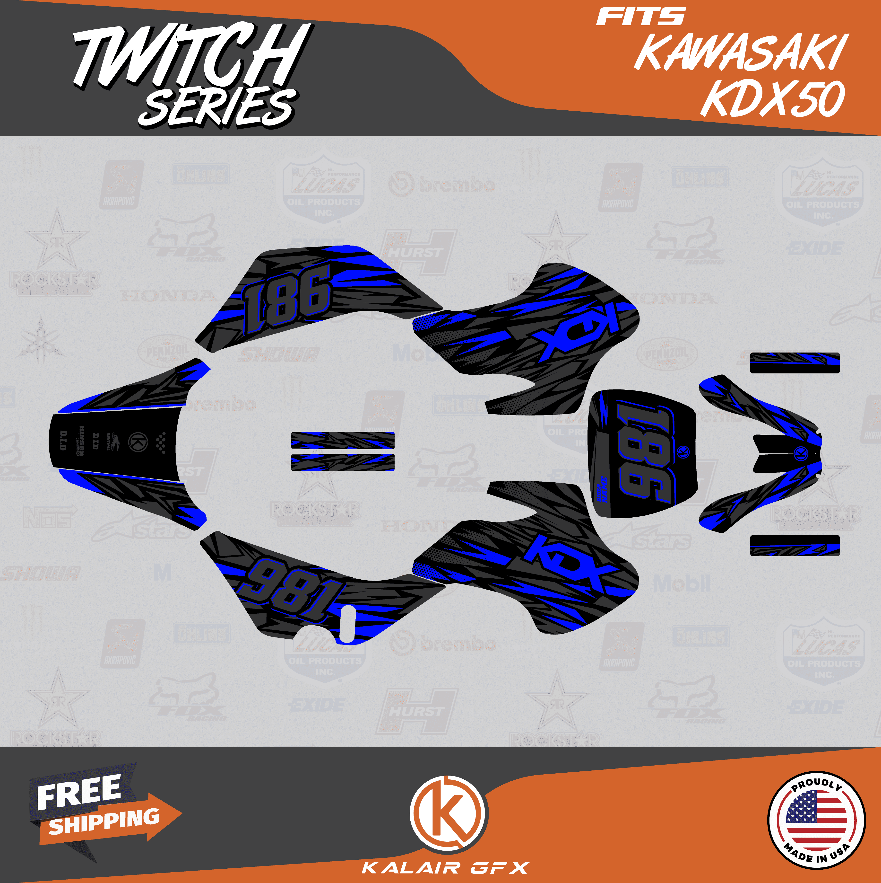Kalair GFX Graphics Kit for Kawasaki KDX50 (All Years) Twitch Series ...