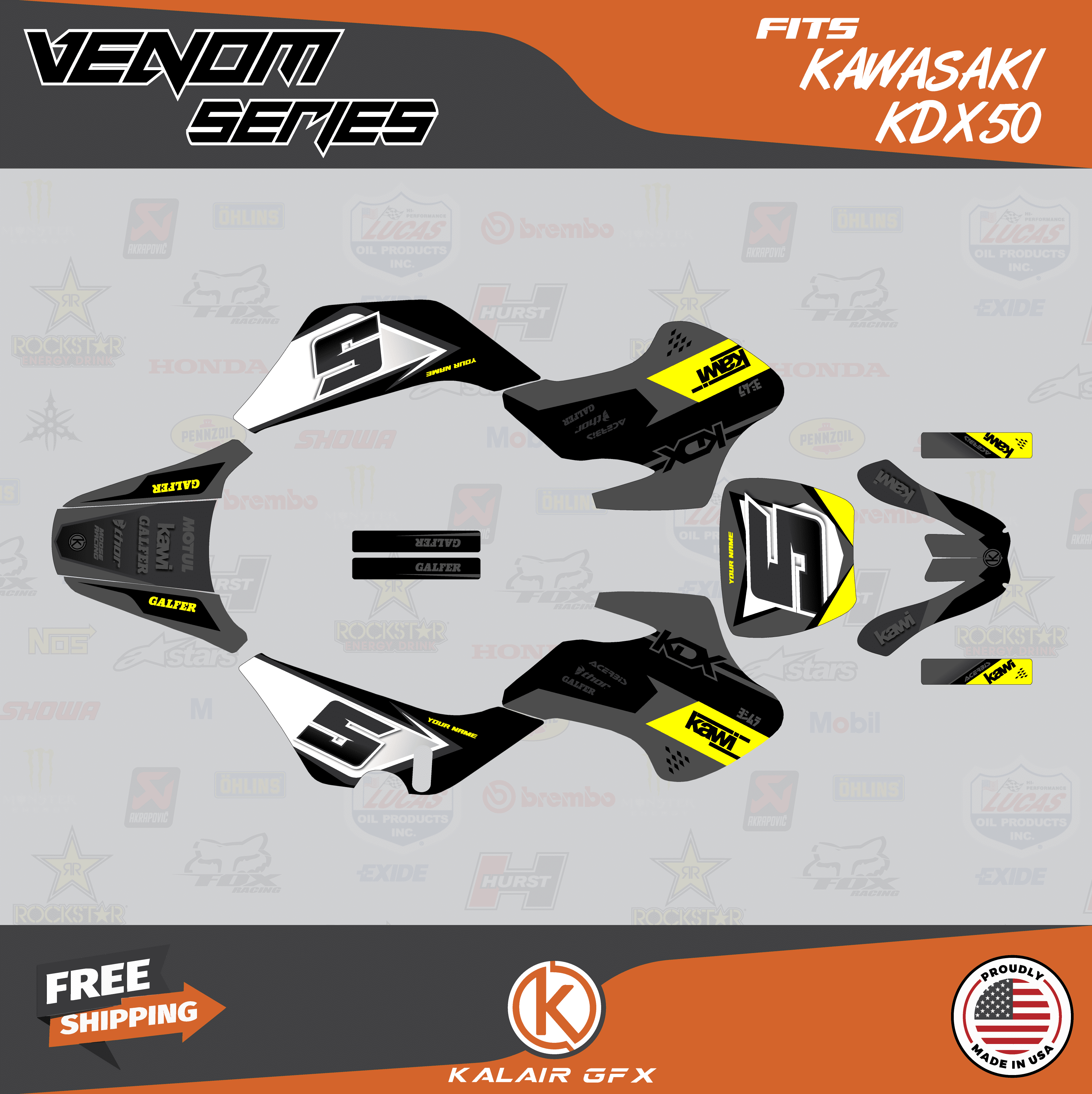 Kalair GFX Graphics Kit for Kawasaki KDX50 (All Years) Venom Series ...