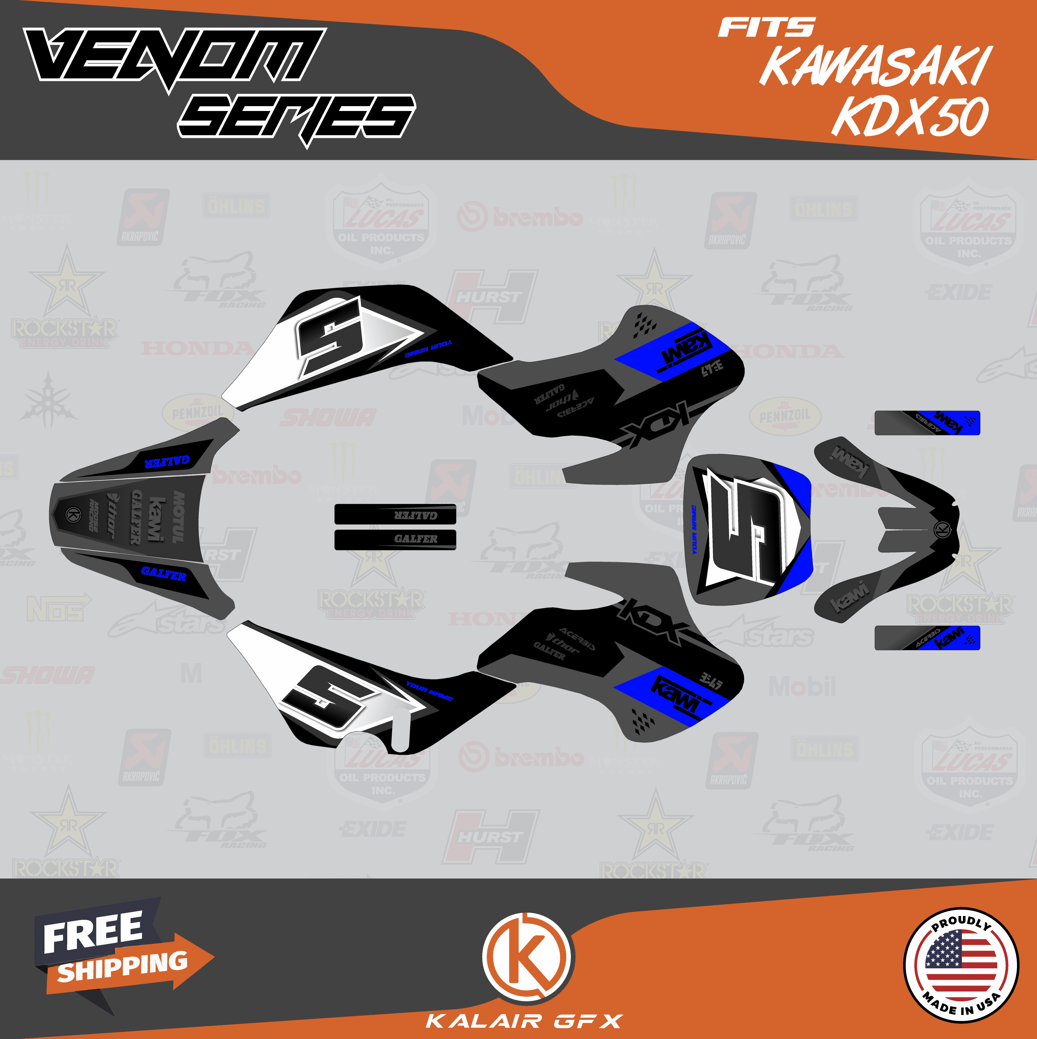 Kalair GFX Graphics Kit for Kawasaki KDX50 (All Years) Venom Series ...