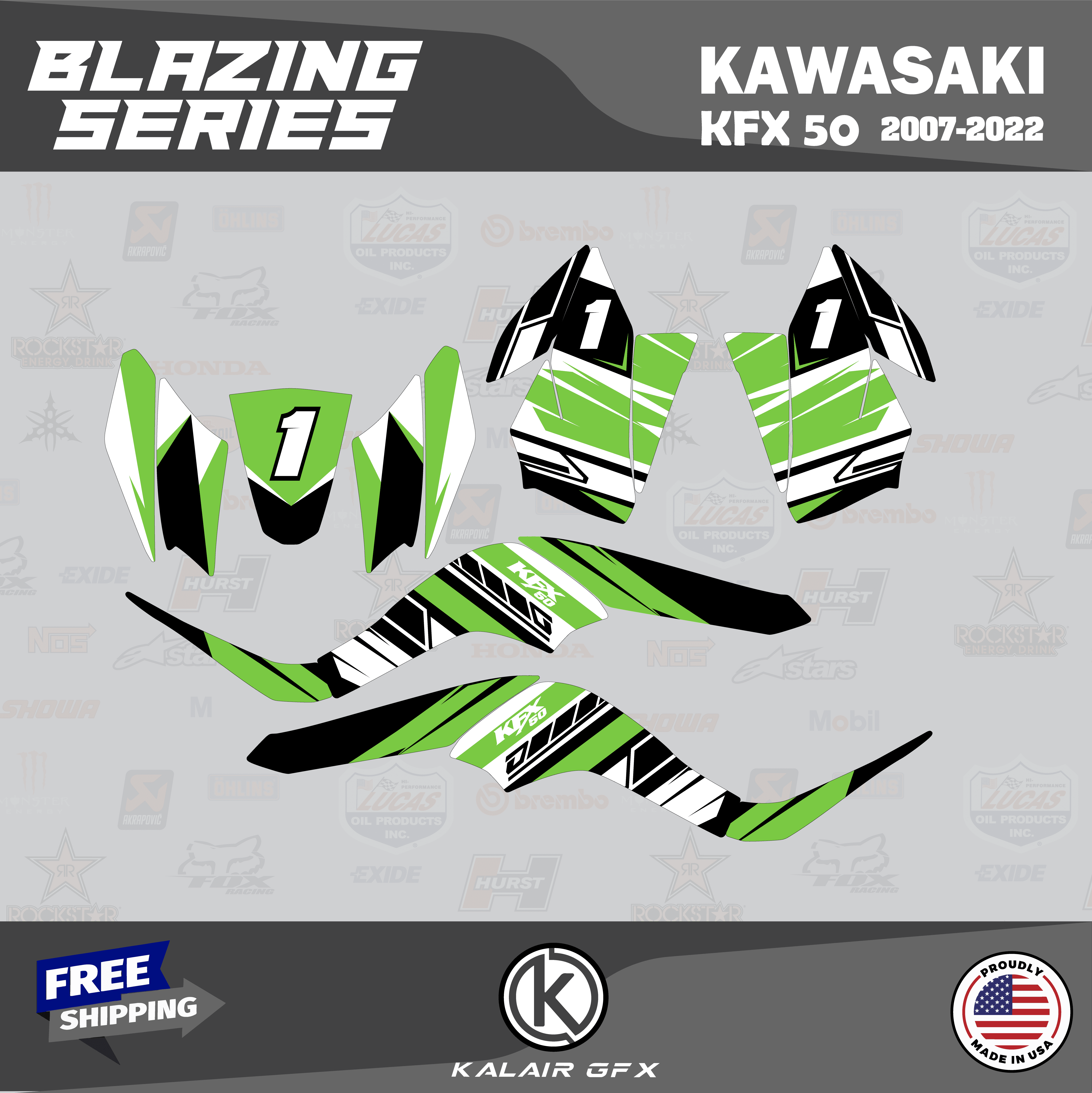 Kalair GFX Graphics Kit for Kawasaki KFX50 (2007-2022) Blazing Series ...