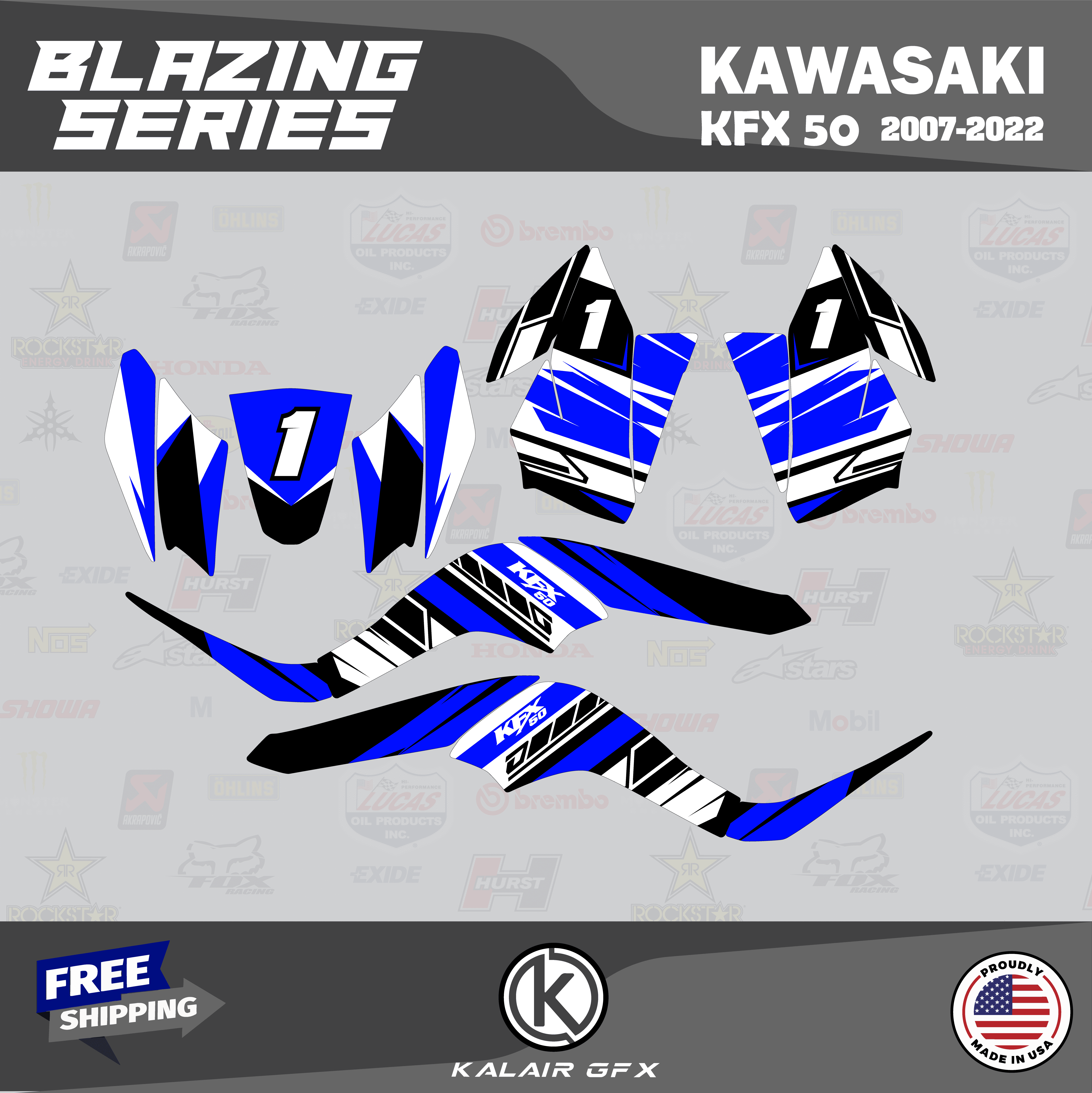 Kalair GFX Graphics Kit for Kawasaki KFX50 (2007-2022) Blazing Series ...