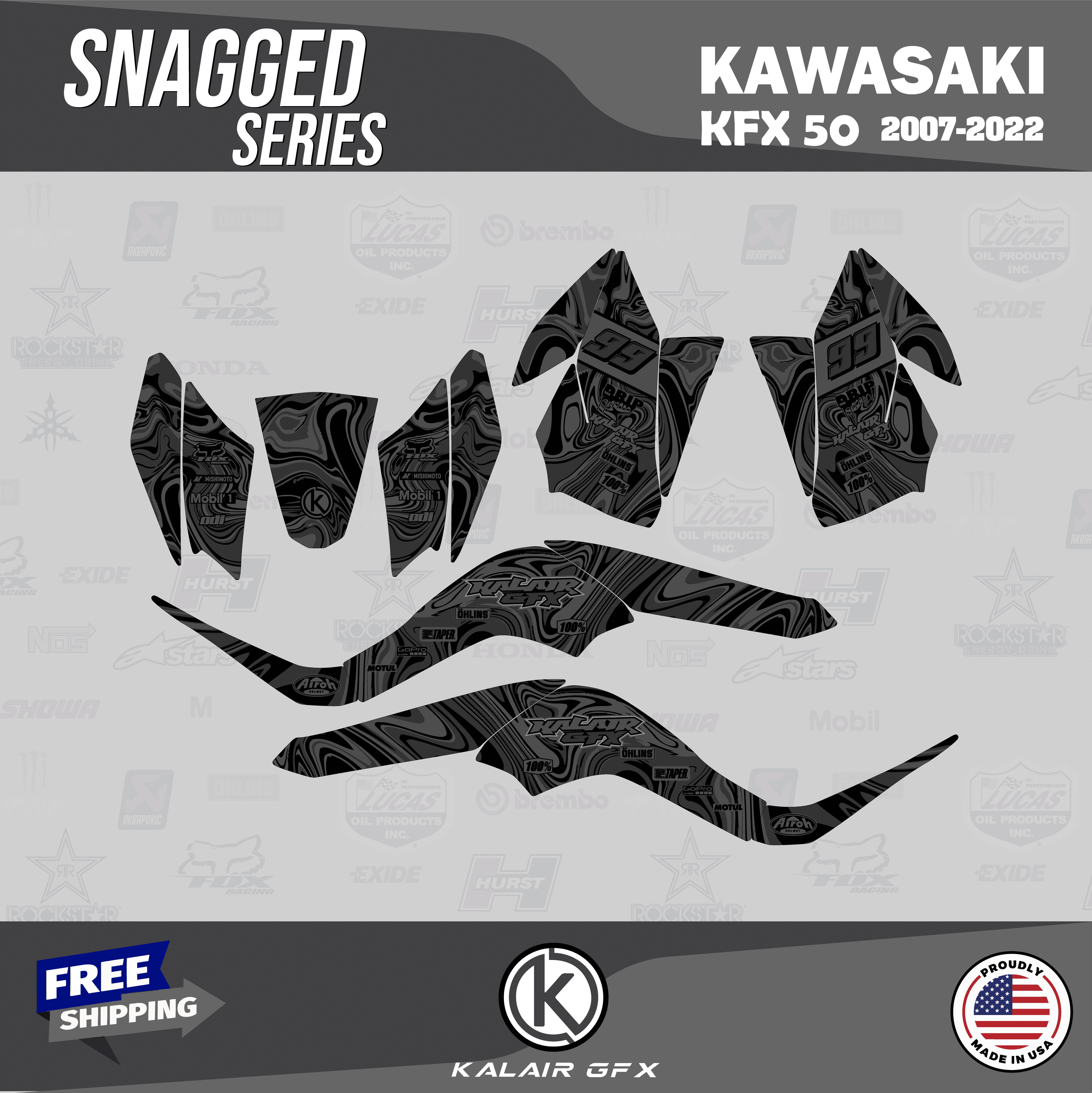 Kalair GFX Graphics Kit for Kawasaki KFX50 (2007-2022) Snagged Series ...
