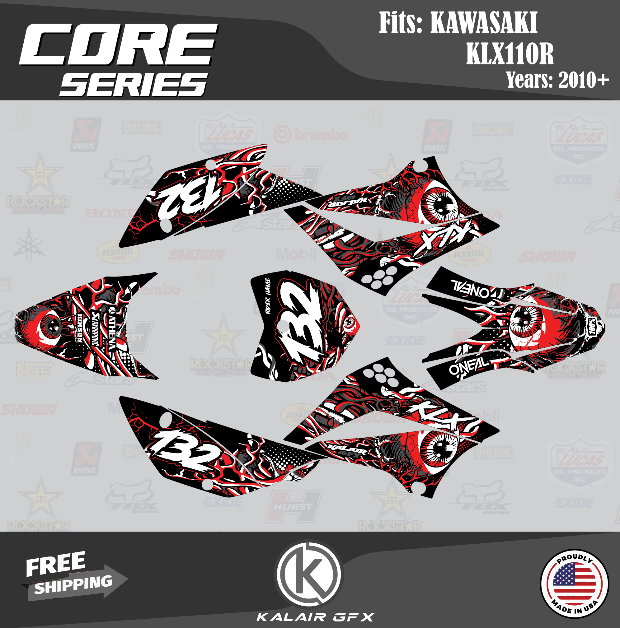 Kalair GFX Graphics Kit for Kawasaki KLX110 (2010-2023) Core Series ...